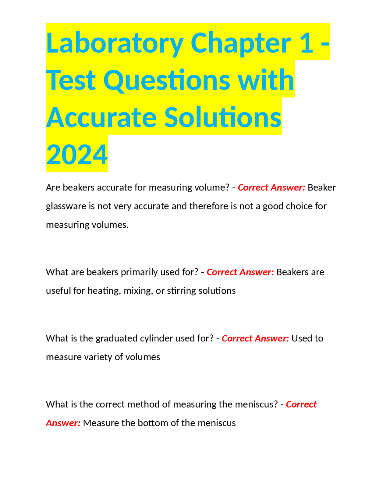Laboratory Chapter 1 Test Questions With Accurate Solutions 2024