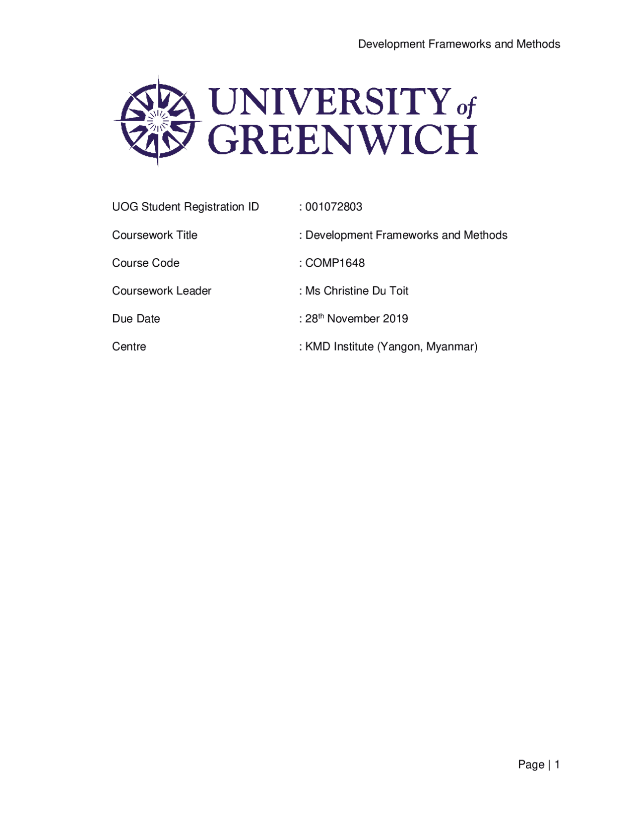 COMP 1648 Development Frameworks and Methods | Study Guides, Projects, Research Computational ...