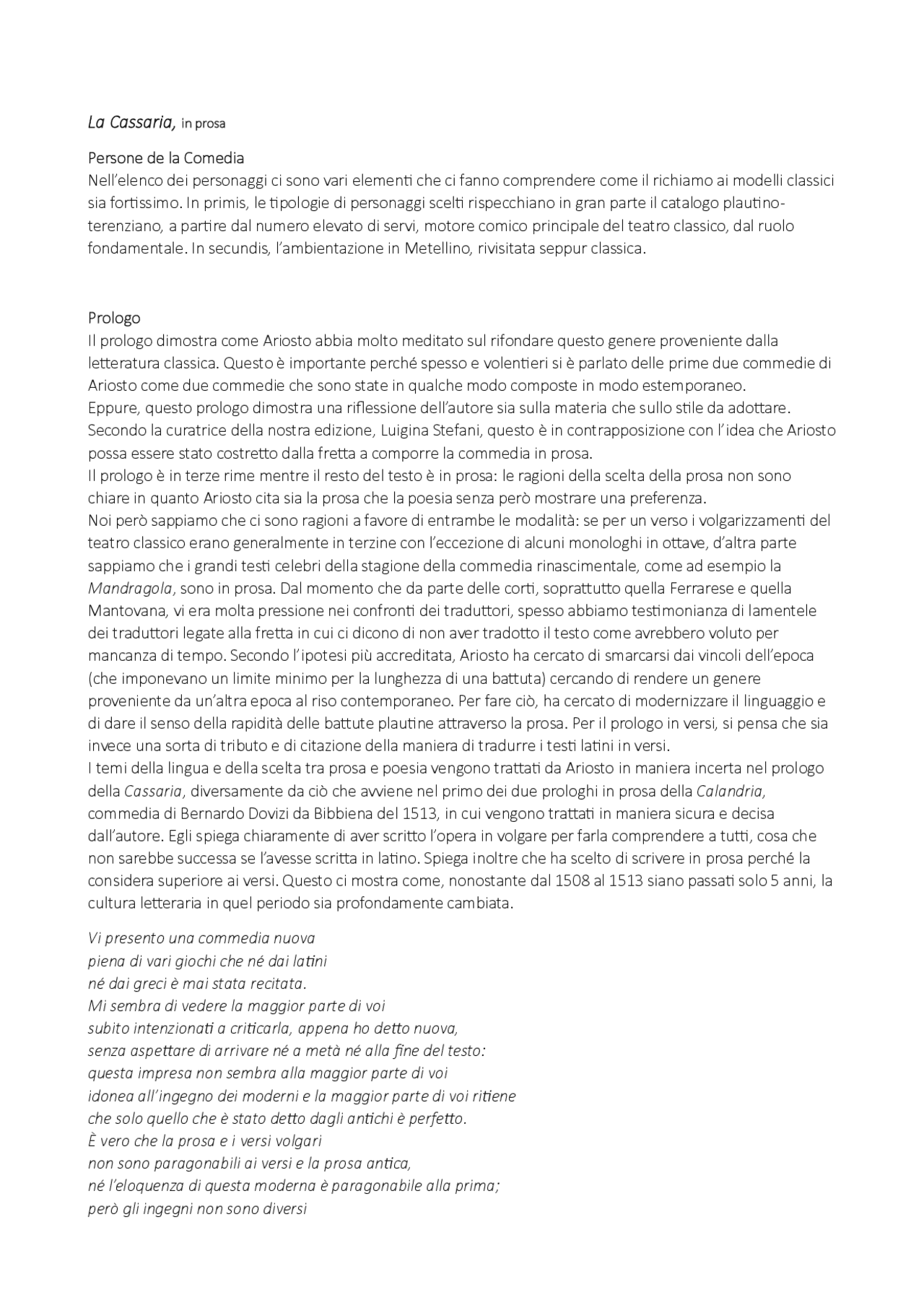 Parafrasi Cassaria (versione in prosa) Ludovico Ariosto | Appunti di ...