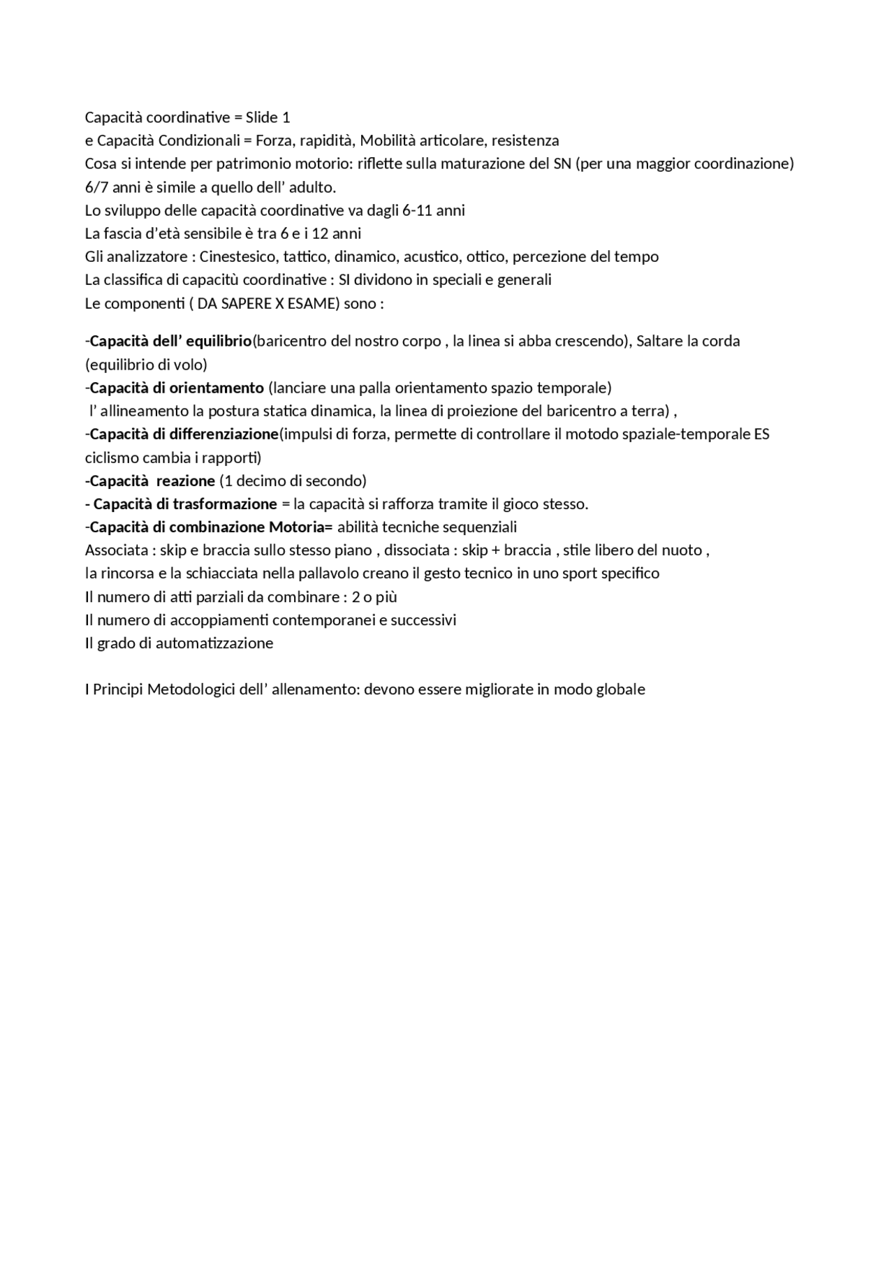 Capacità Coordinative Schemi E Mappe Concettuali Di Sport Docsity