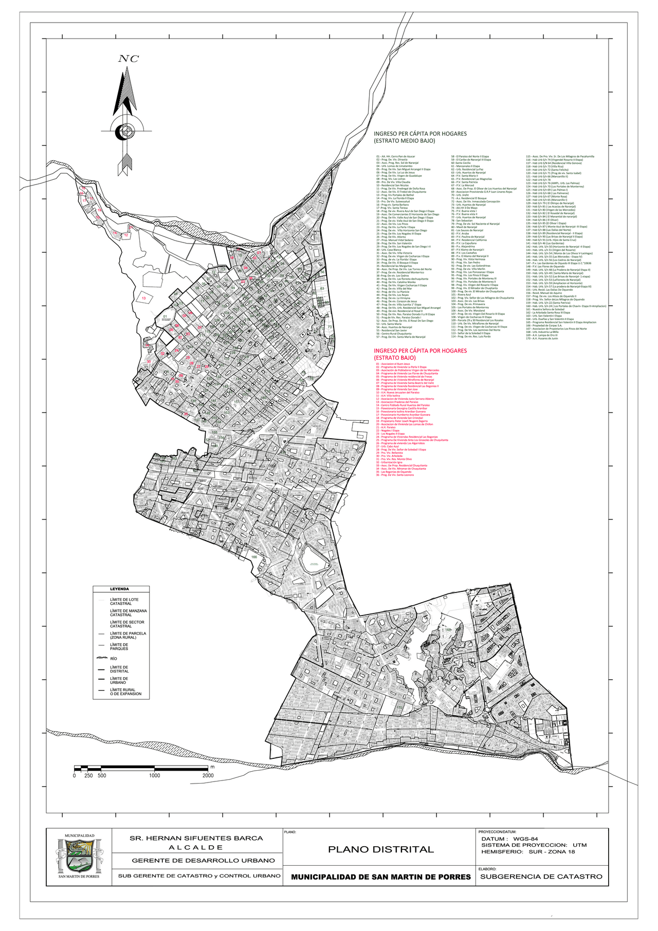 Plano per capita por hogares en el distrito de San Martin de Porres ...