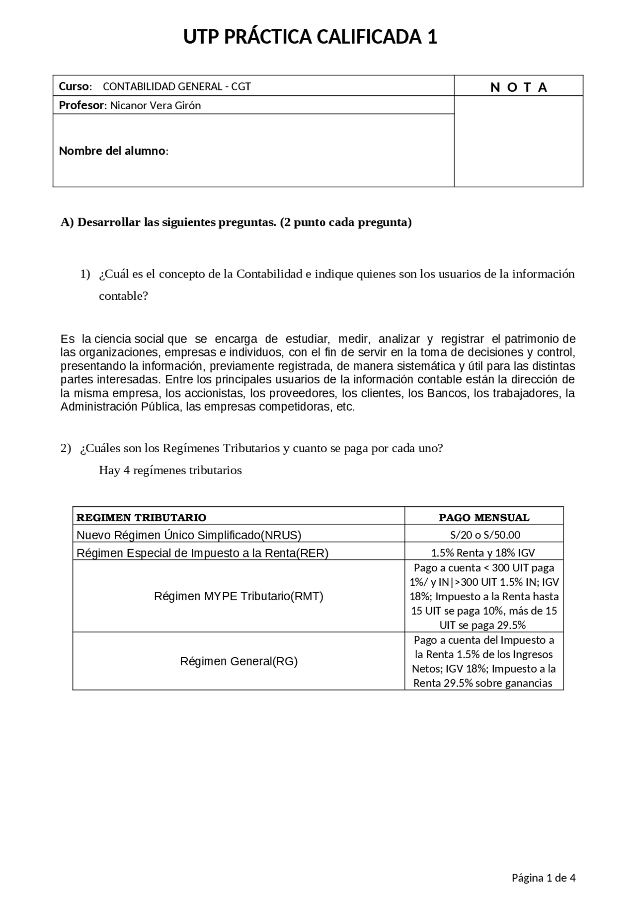 Examen De Contabilidad Pc1 Exámenes De Contabilidad Financiera Docsity