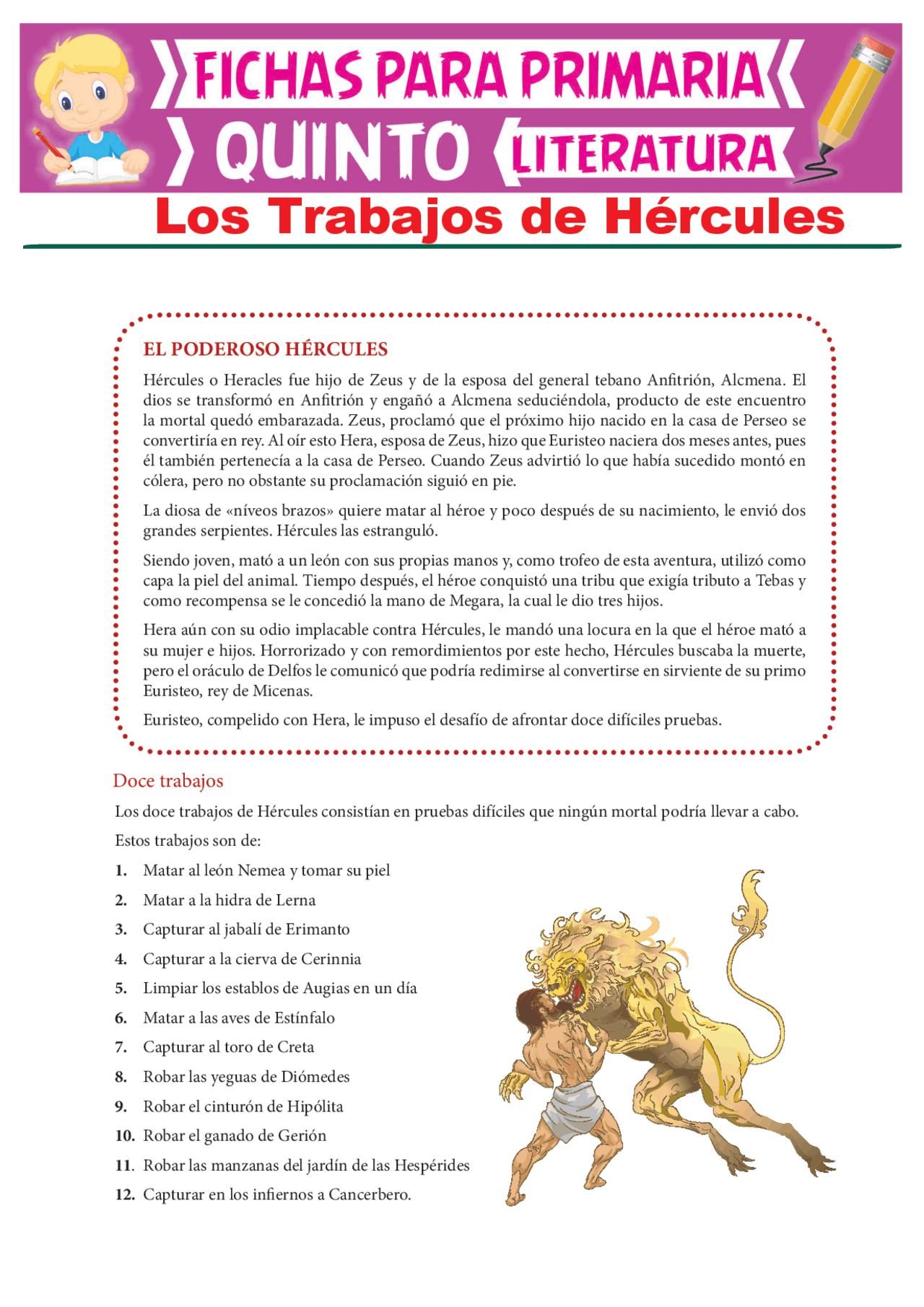 Los doce trabajos de Hércules | Guías, Proyectos, Investigaciones de ...