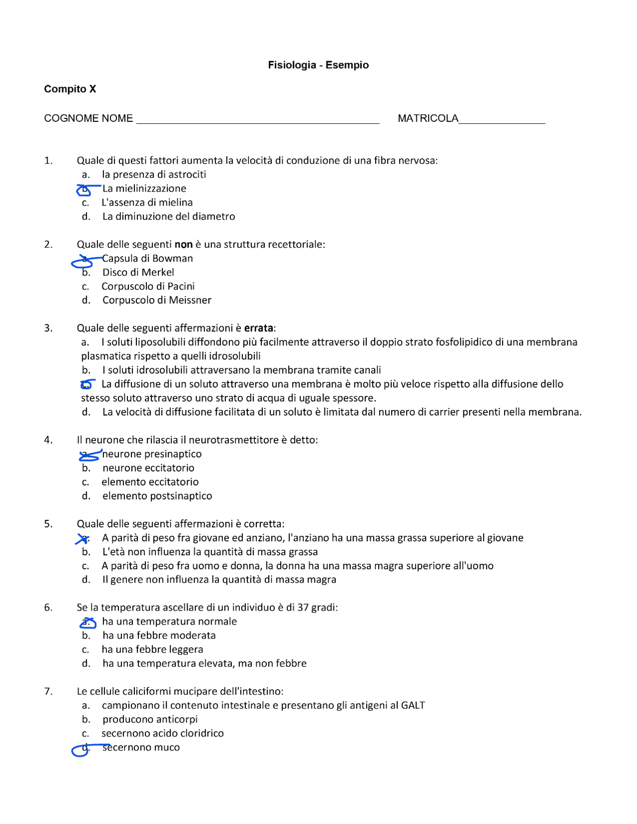 Simulazione Di Fisiologia Prove Desame Di Fisiologia Docsity