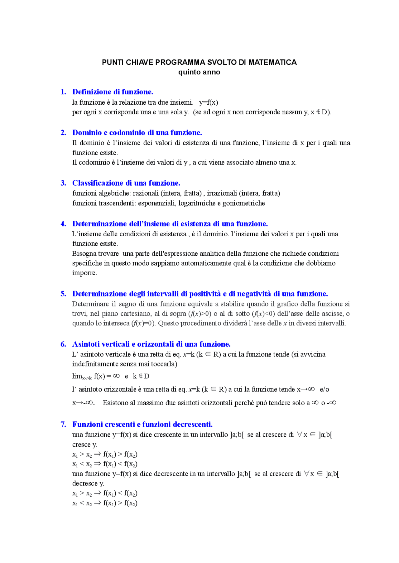 programma di matematica | Temi di Matematica | Docsity