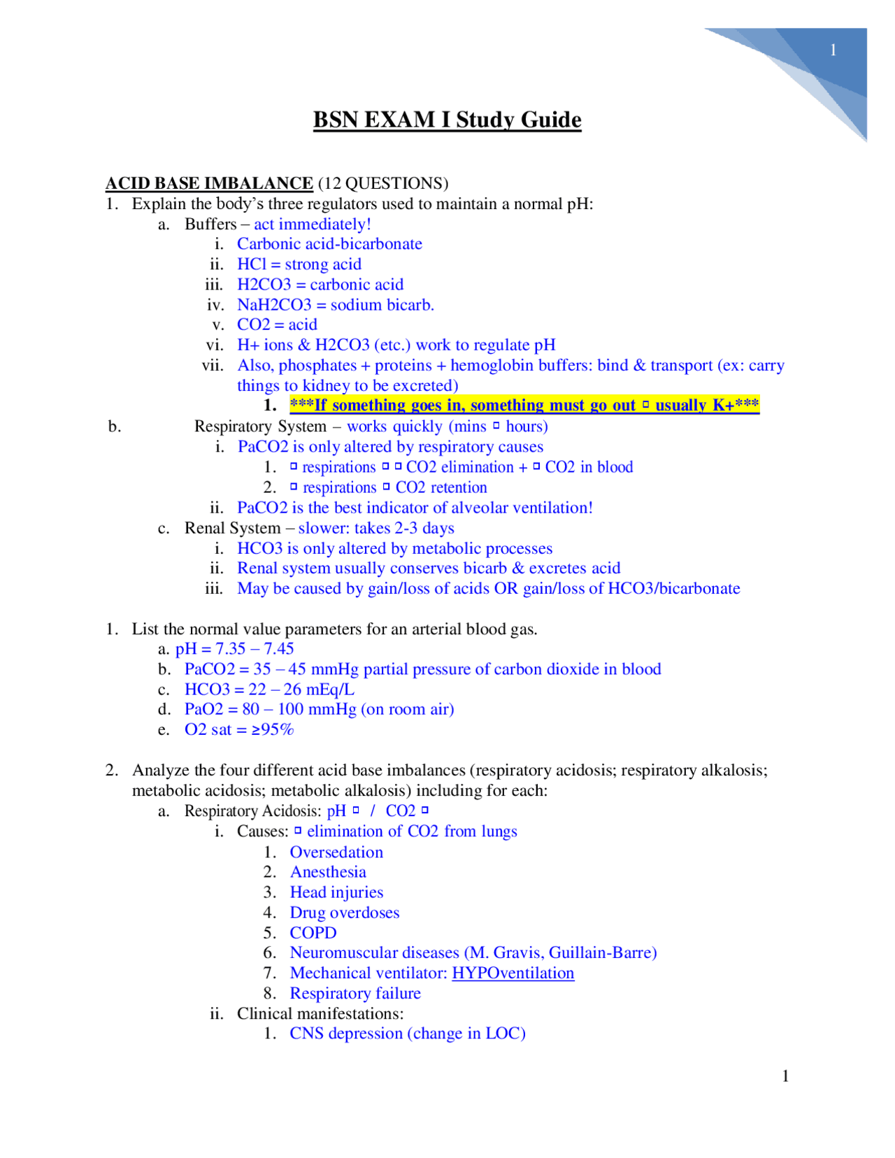 BSN EXAM I Study Guide Updated | Exams Nursing | Docsity