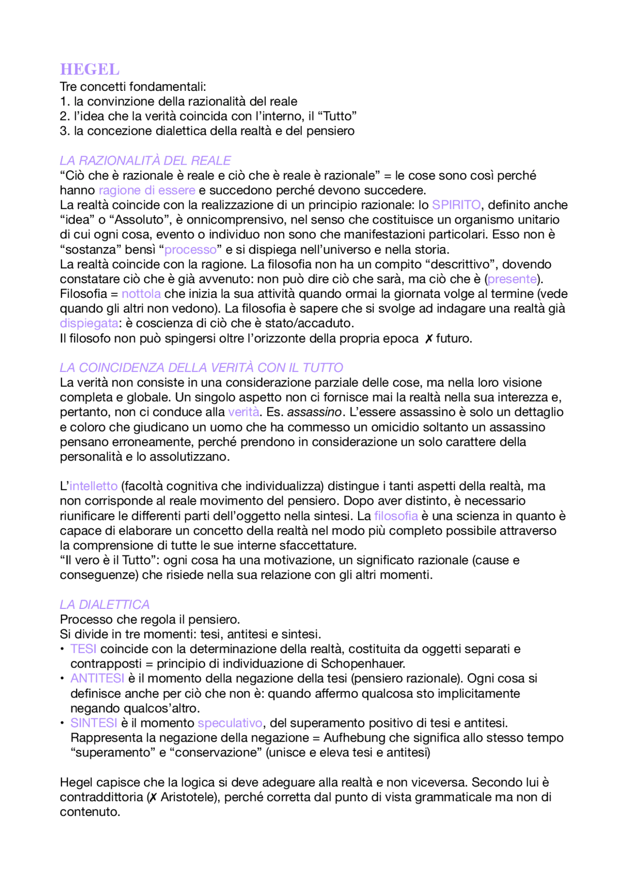 Hegel Riassunto Completo Appunti Di Filosofia Docsity