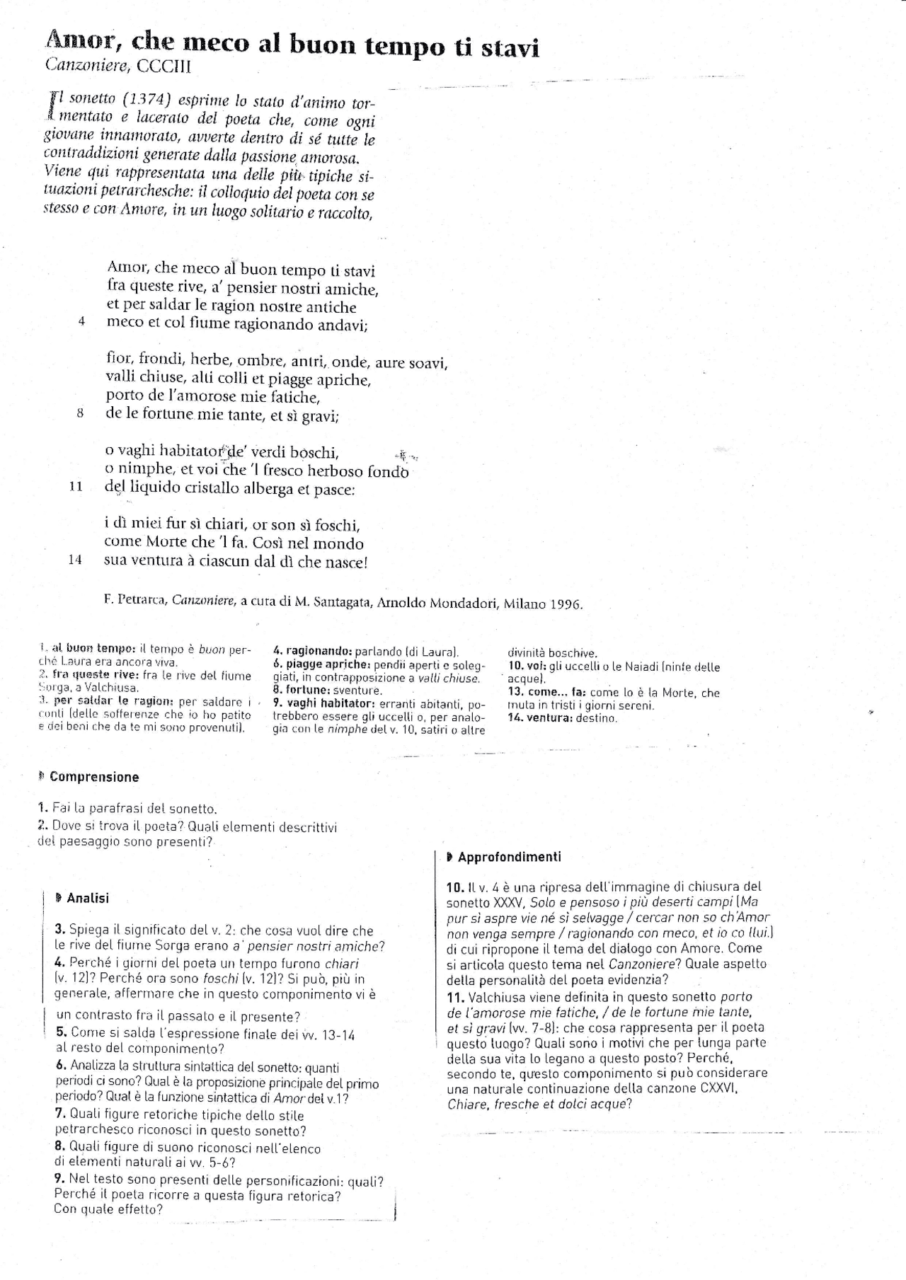 Analisi del testo poesia di petrarca | Schemi e mappe concettuali di ...