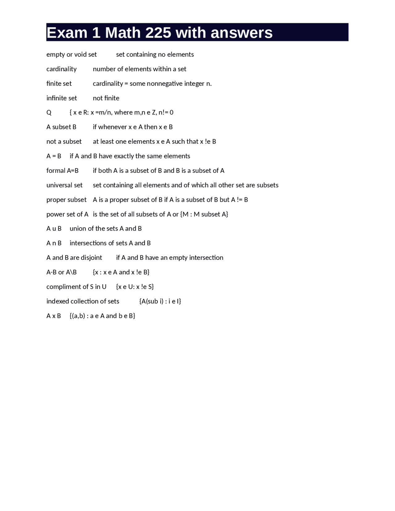 Exam 1 Math 225 With Answersdocx Exams Nursing Docsity