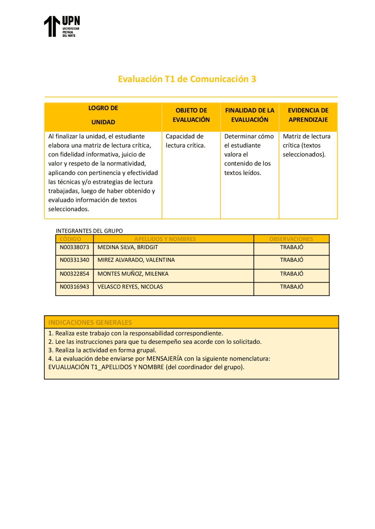 Evaluación T1 Curso De Comunicación Upn Apuntes De Comunicación Docsity
