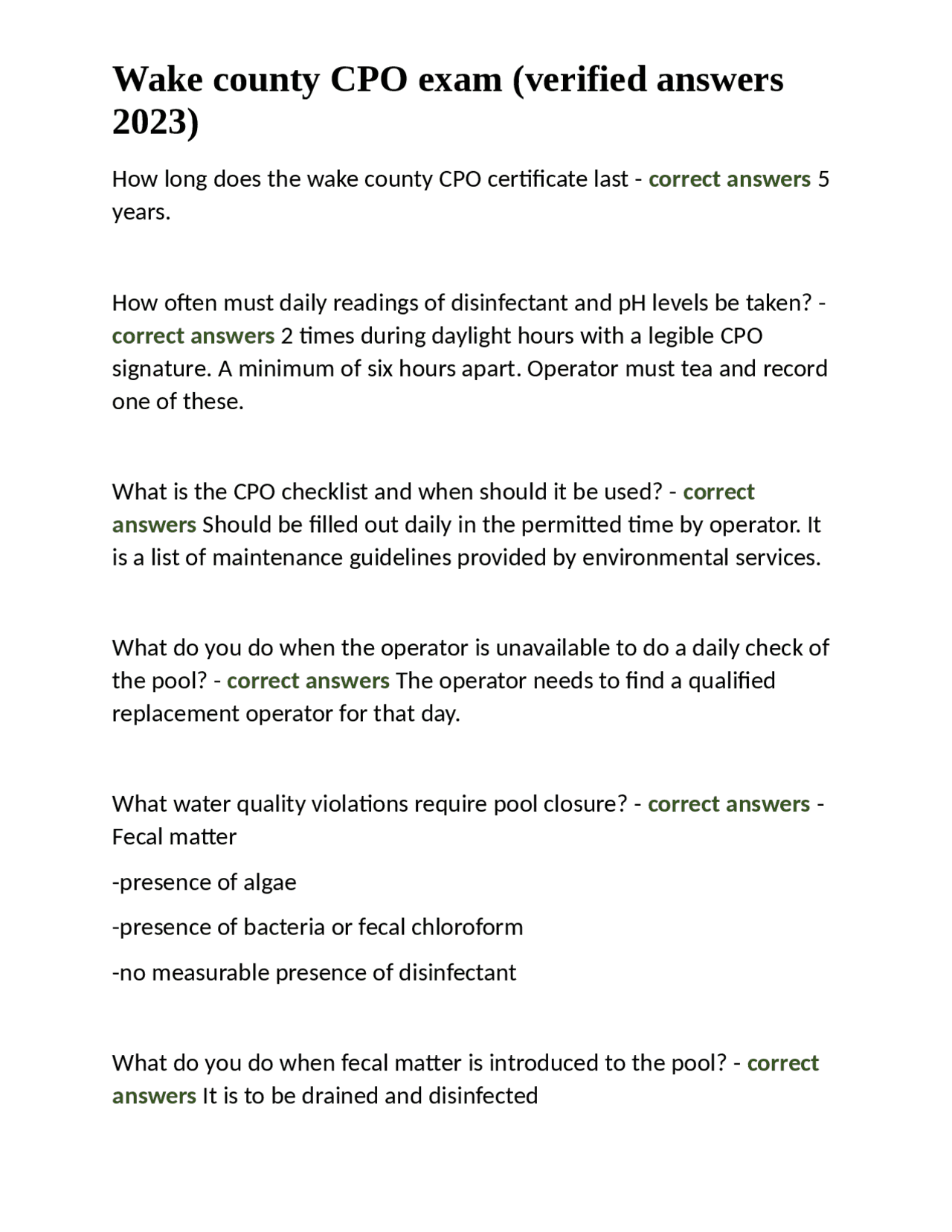 Wake county CPO exam (verified answers 2023).docx | Exams Nursing | Docsity