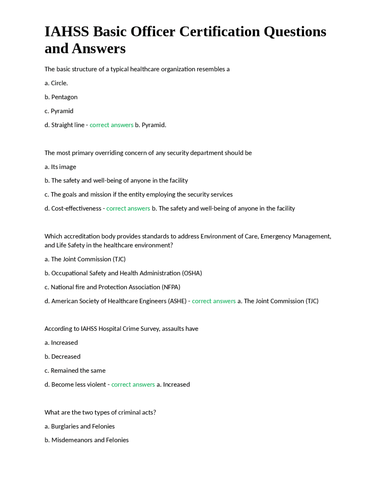 IAHSS Basic Officer Certification Questions and Answers.docx | Exams ...
