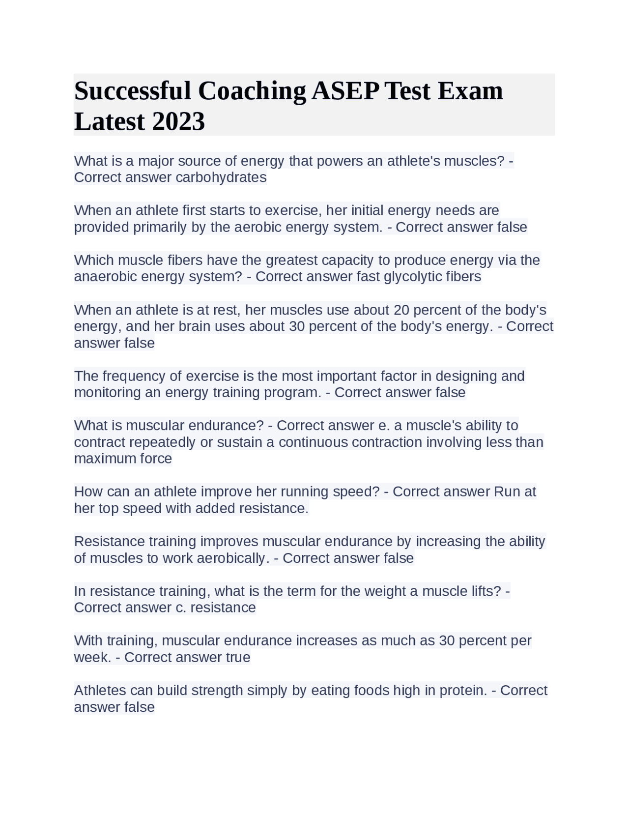 Successful Coaching ASEP Test Exam Latest 2023 | Quizzes Law | Docsity