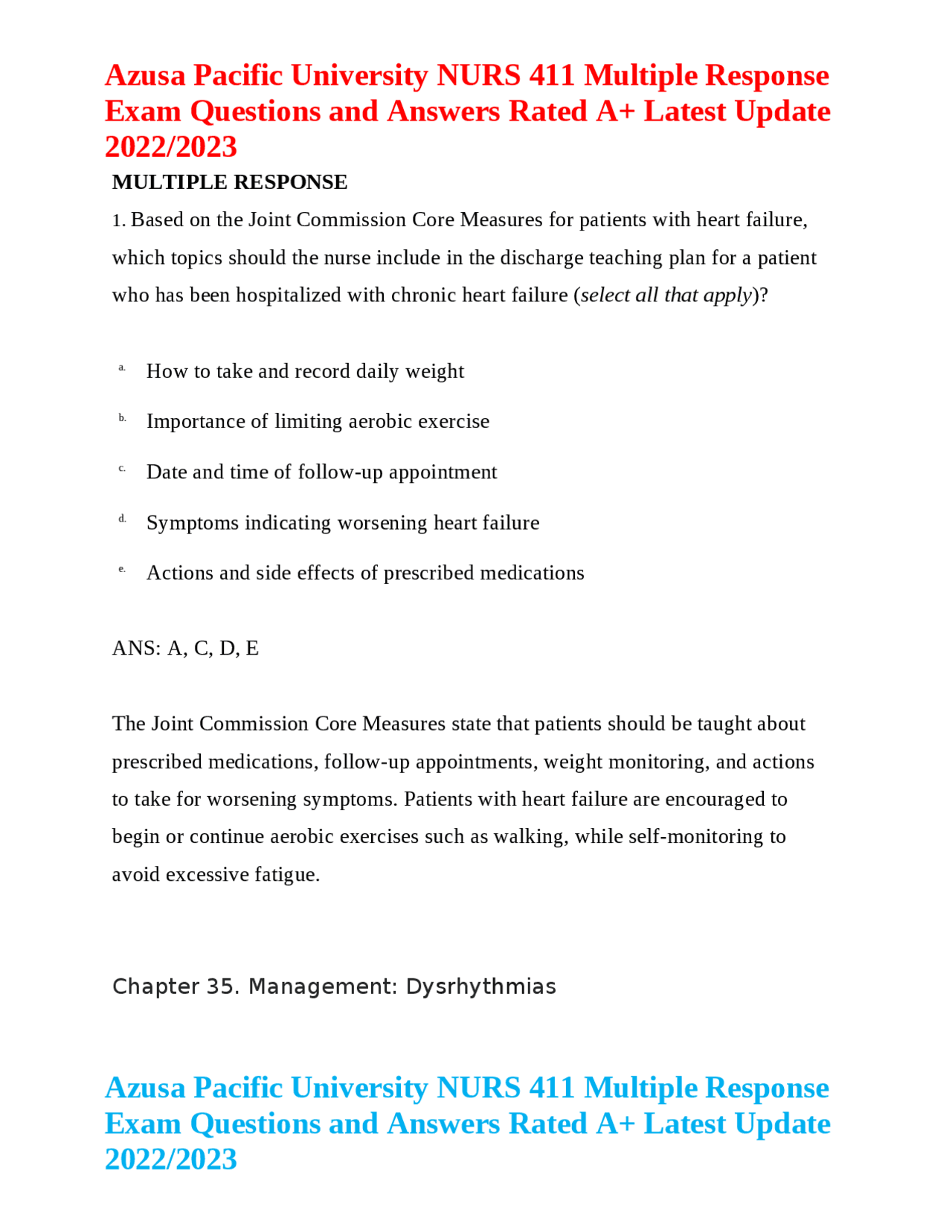 Azusa Pacific University NURS 411 Multiple Response Exam Questions and ...