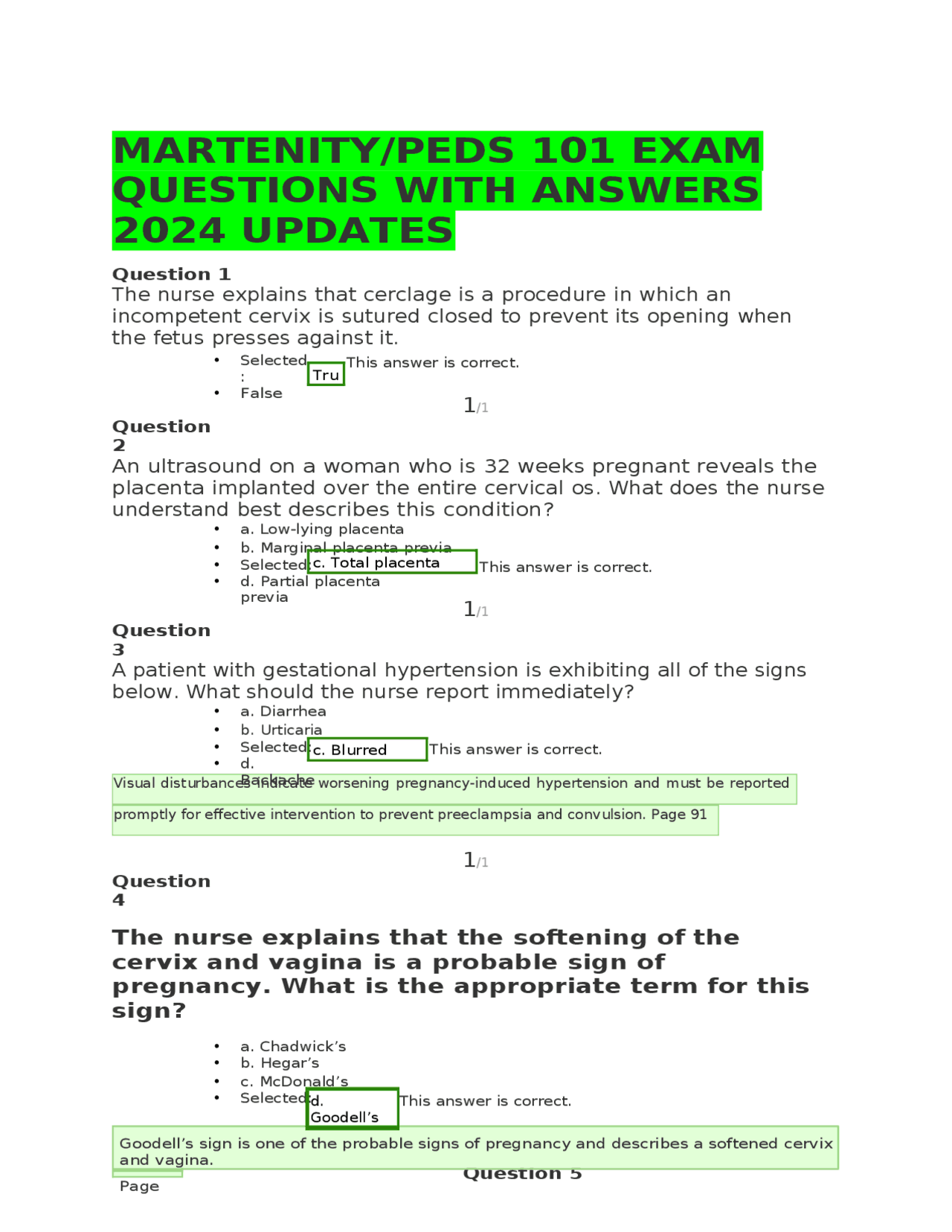 MARTENITY/PEDS 101 EXAM QUESTIONS WITH ANSWERS 2024 UPDATES | Exams ...