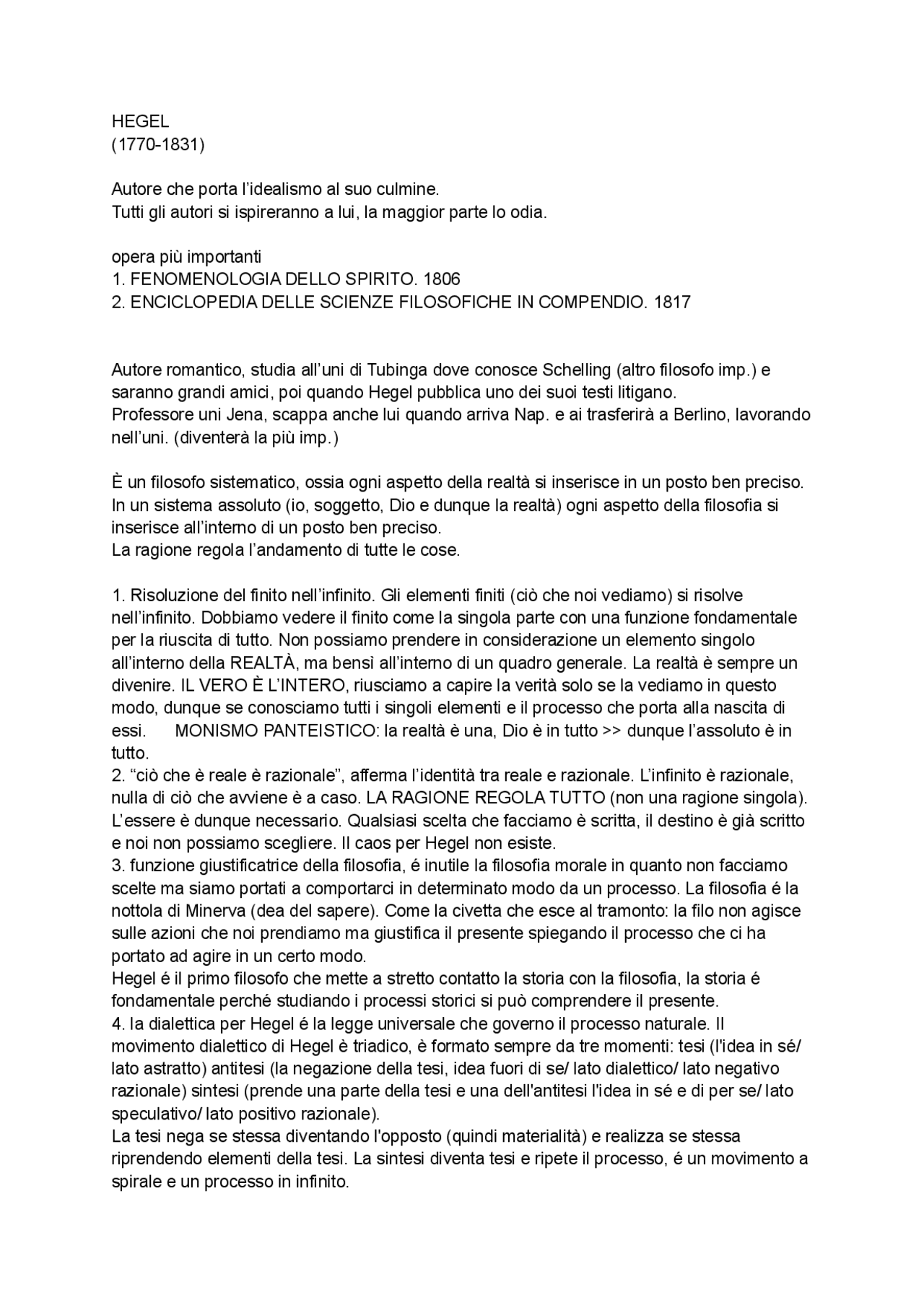 Appunti Per Superiori Hegel Appunti Di Filosofia Docsity