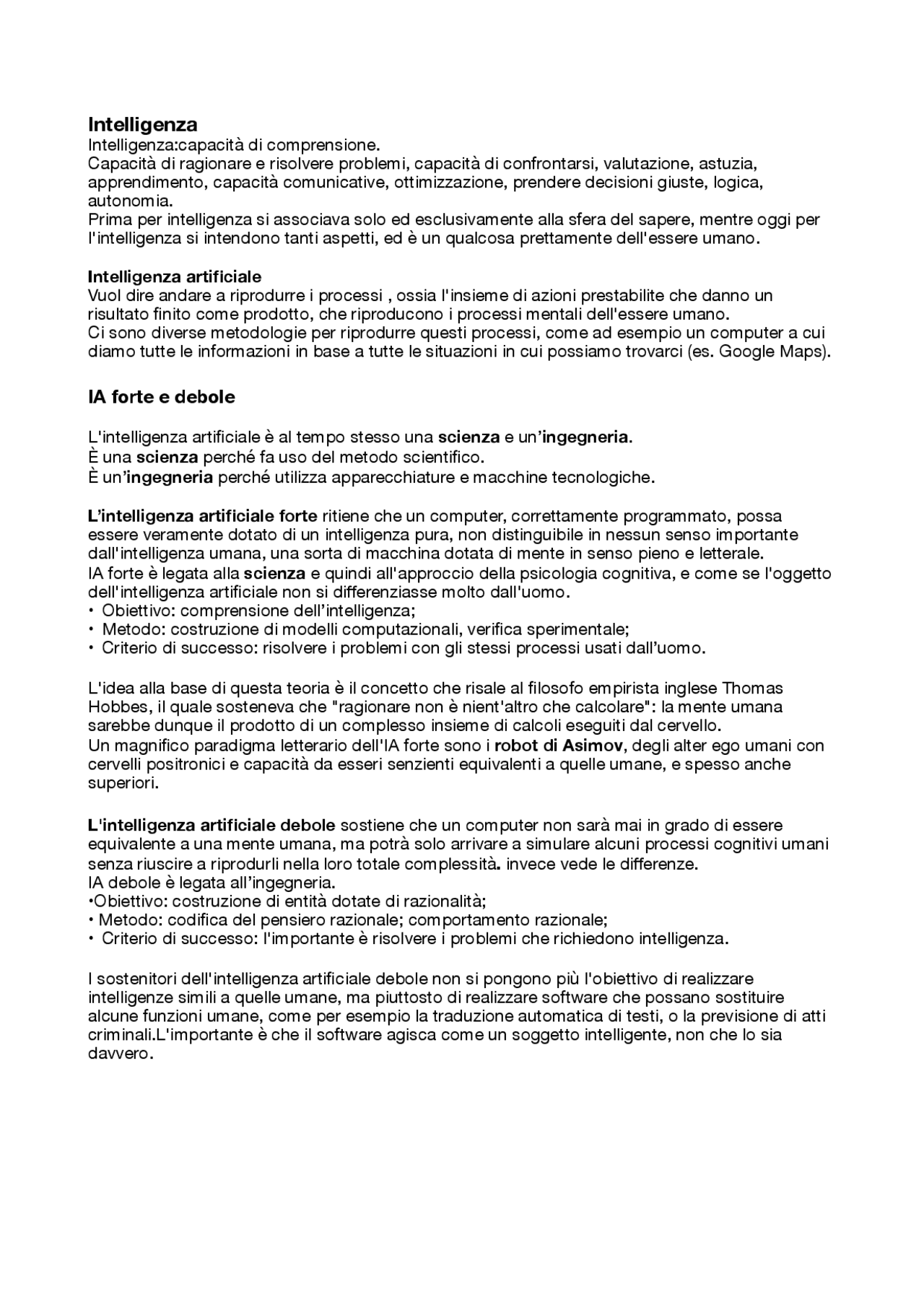 Intelligenza Artificiale Appunti Di Informatica Docsity