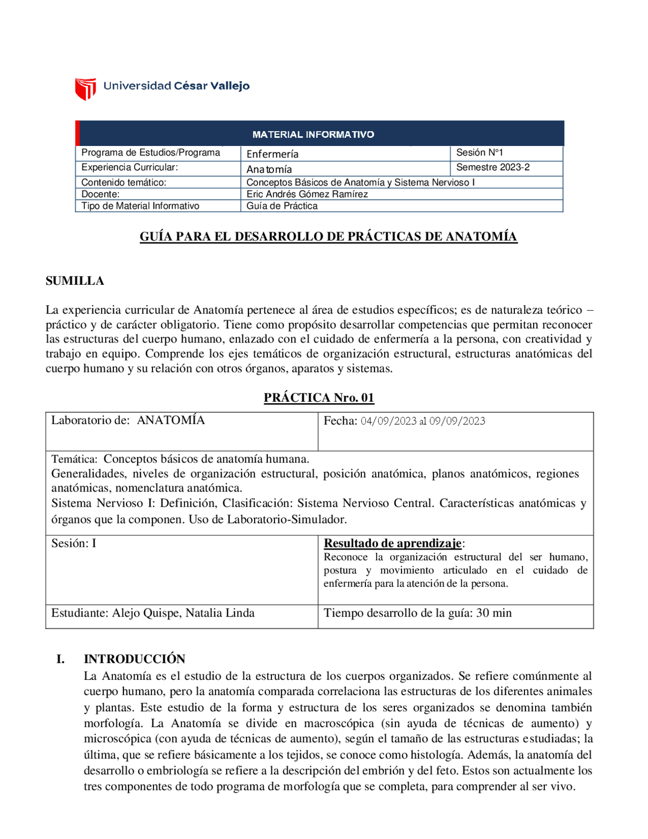 Guía de anatomía sesión 1 | Guías, Proyectos, Investigaciones de Anatomía | Docsity