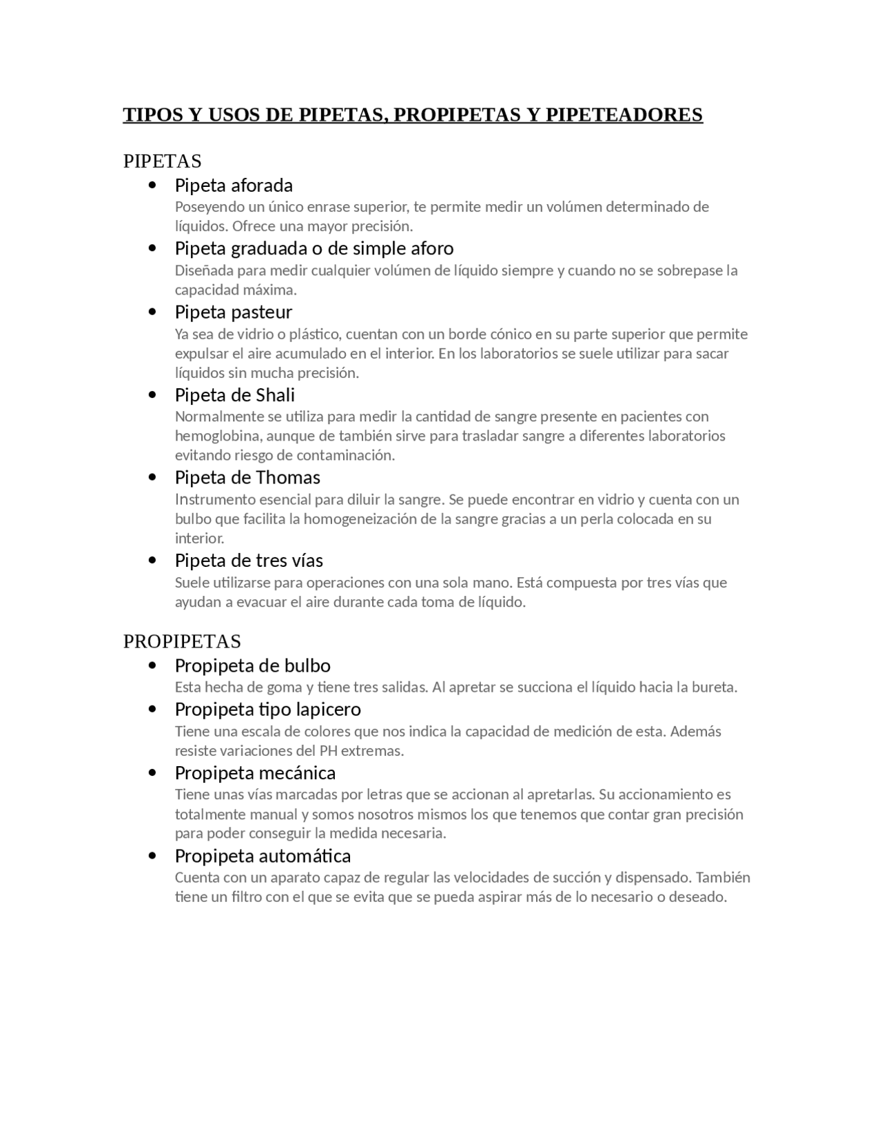 Tipos de pipetas y usos para el uso en el laboratorio de química ...