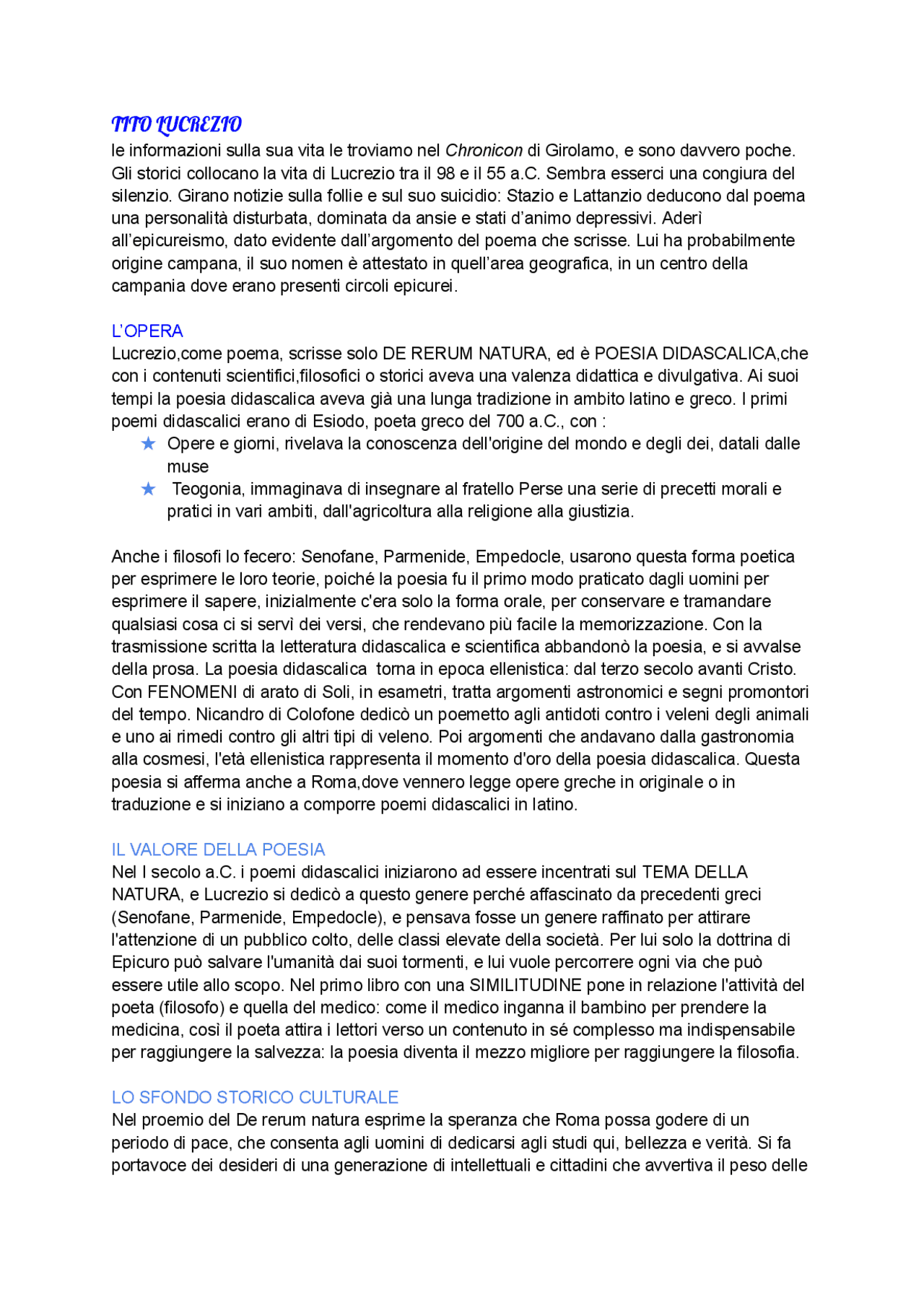 Lucrezio Vita E Opere Sintesi Del Corso Di Latino Docsity