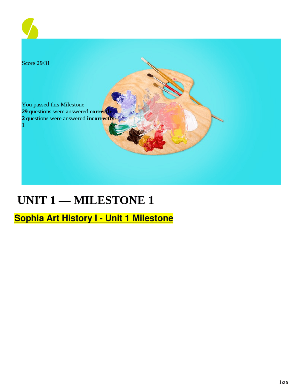 Sophia Art History I Unit 1 Milestone Exams History Docsity