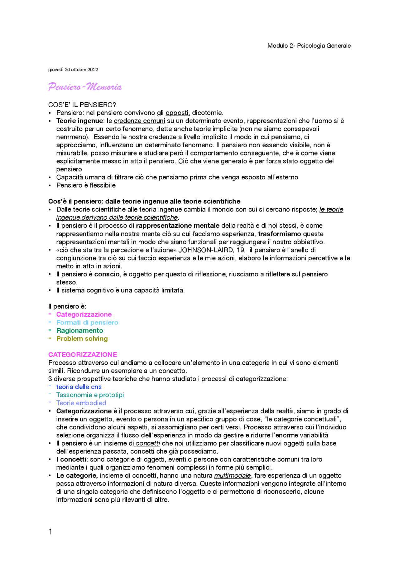 Dispensa integrata di psicologia generale (secondo modulo) | Dispense di Psicologia Generale ...