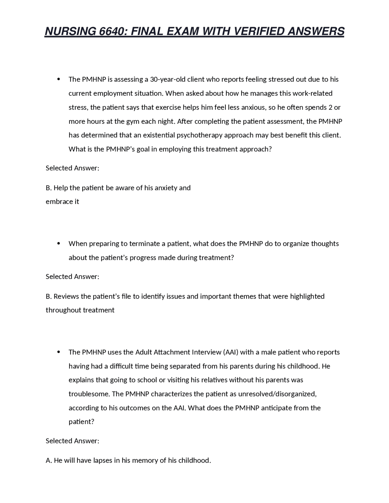 NURSING 6640: FINAL EXAM WITH VERIFIED ANSWERS | Exams Nursing | Docsity