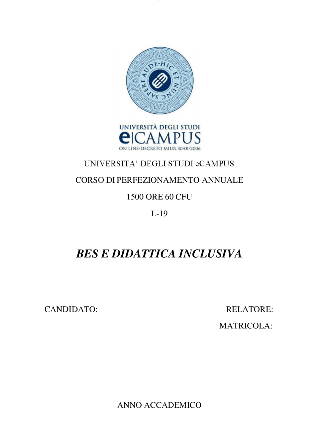 TESI (didattica e pedagogia speciale) - CORSO DI PERFEZIONAMENTO L-19 ...