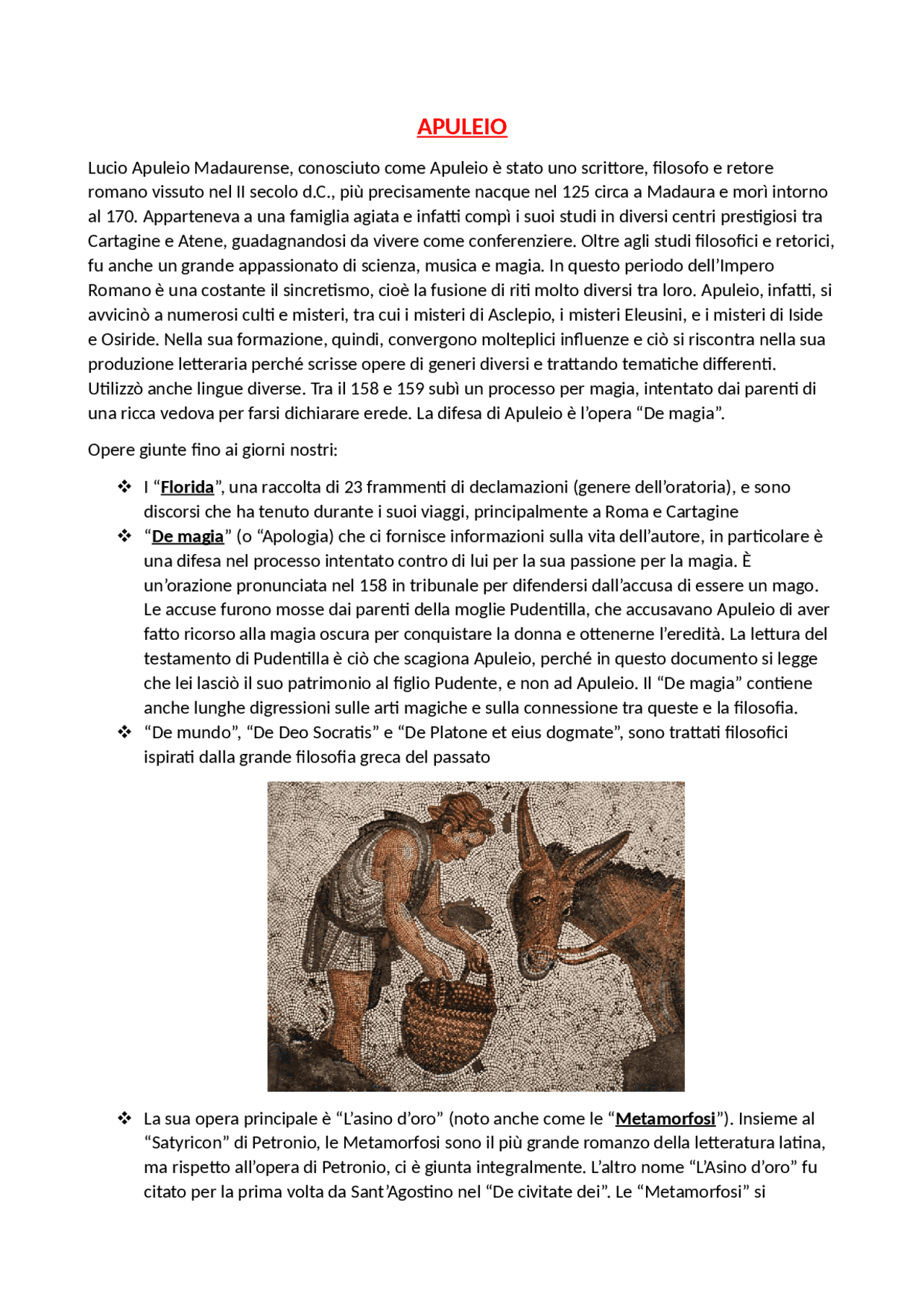 Apuleio: vita e opere | Appunti di Latino | Docsity