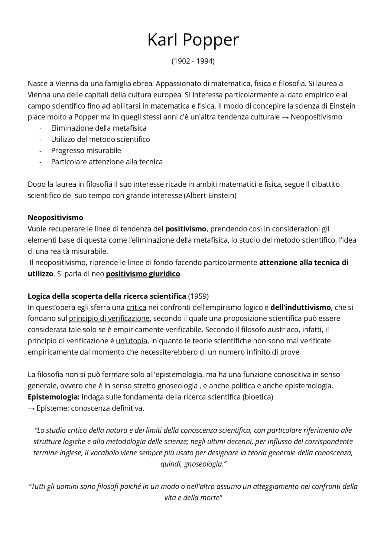 Maturita Popper Riassunto Appunti Di Filosofia Docsity