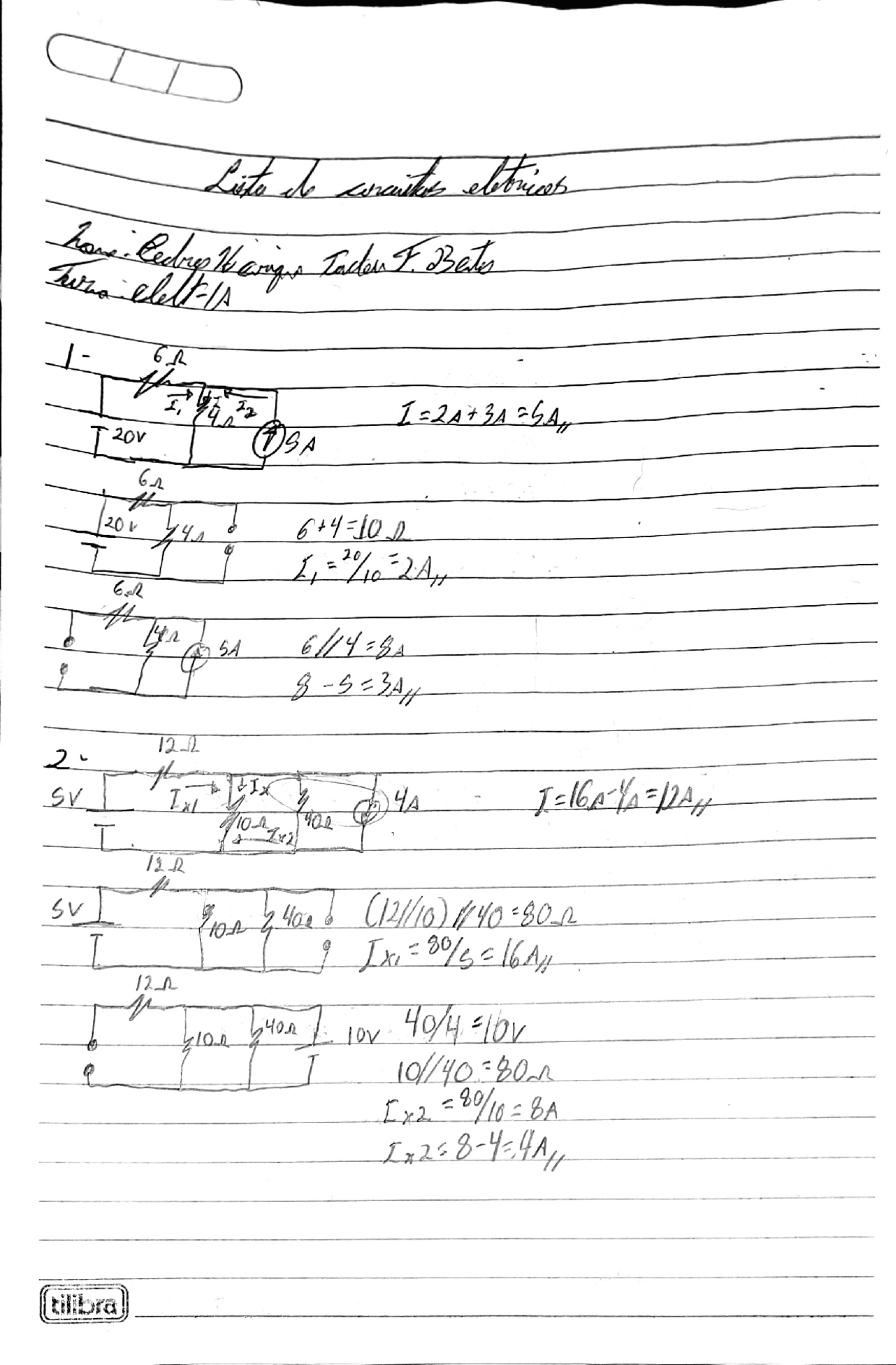 Lista De Exercícios De Circuitos Elétricos Exercícios Física Docsity