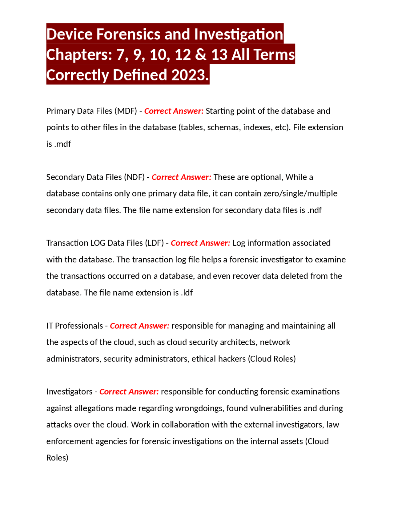 Device Forensics and Investigation | Exams Nursing | Docsity