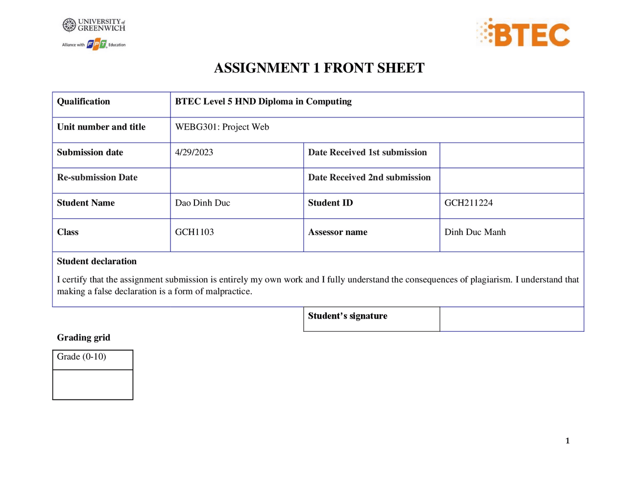 Assignment group was graded merit | Assignments Web Design and Development | Docsity