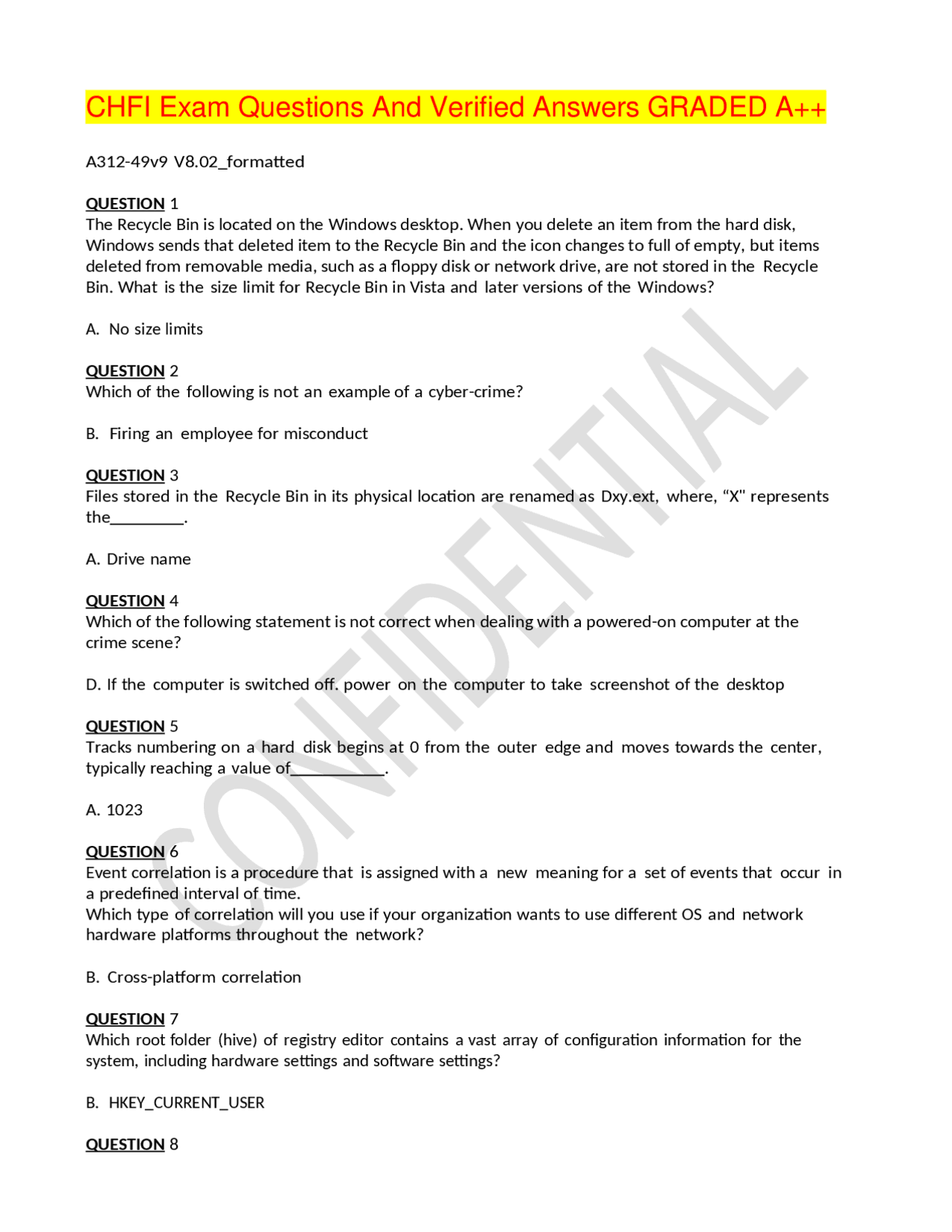 CHFI Exam Questions And Verified Answers GRADED A++ LATEST | Exams ...