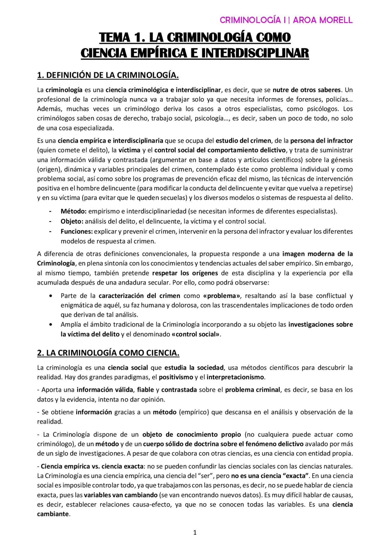 Criminología I Tema 1 Apuntes De Criminología Docsity