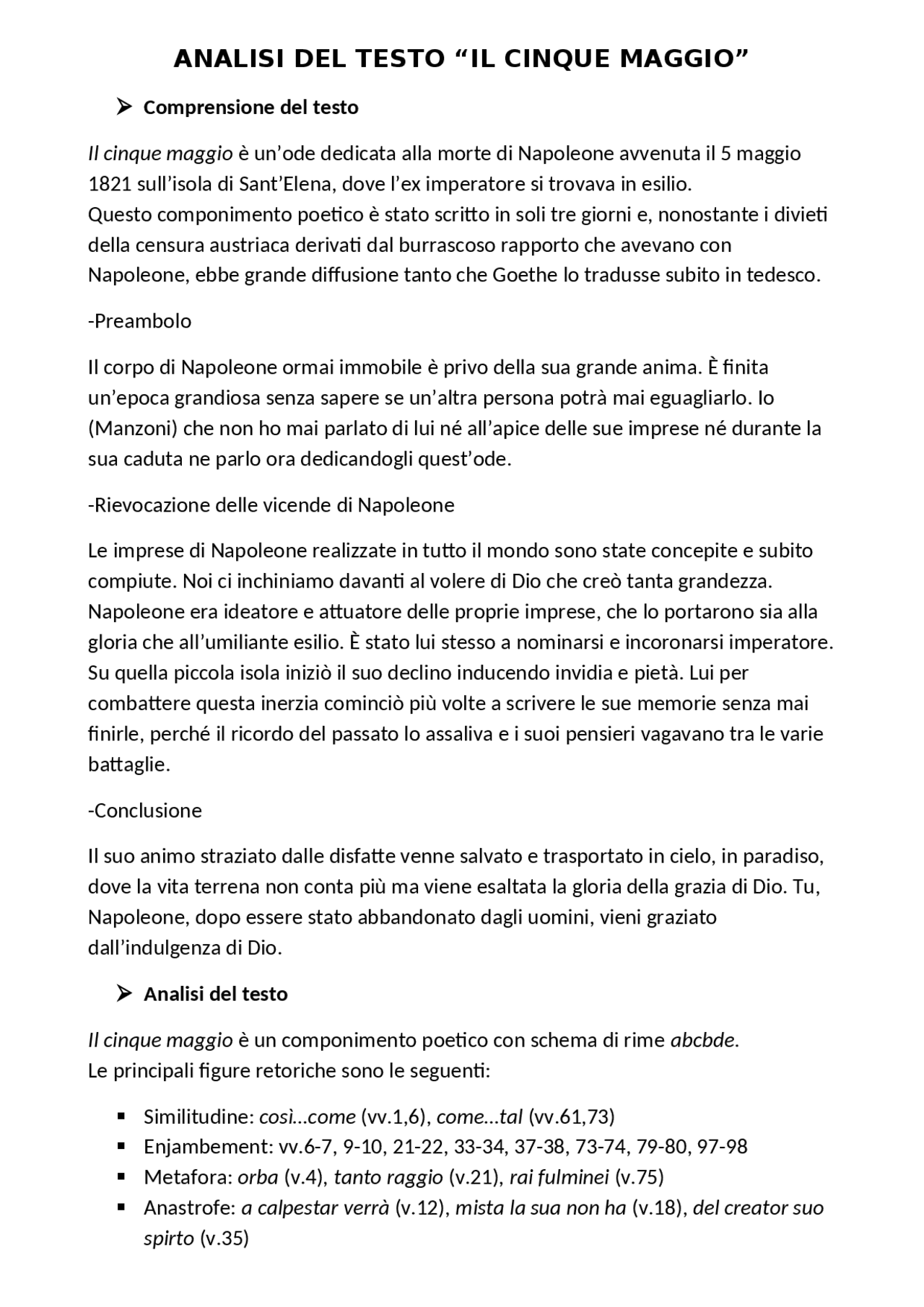 Analisi del testo 'Il Cinque Maggio' di Alessandro Manzoni | Schemi e ...