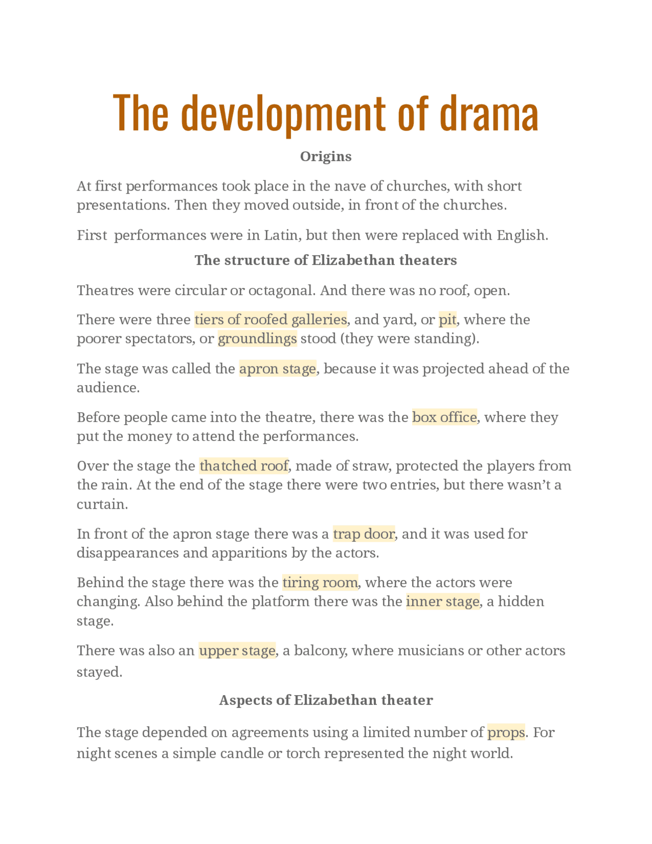 The development of drama (english) | Appunti di Inglese | Docsity