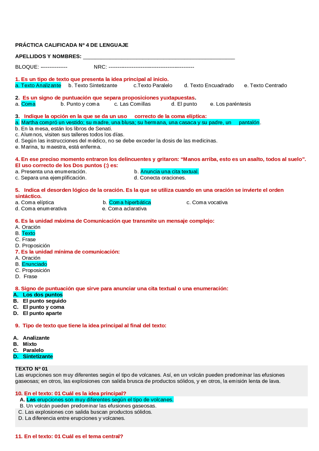 Practica Calificada 4 Ejercicios De Comunicación Docsity