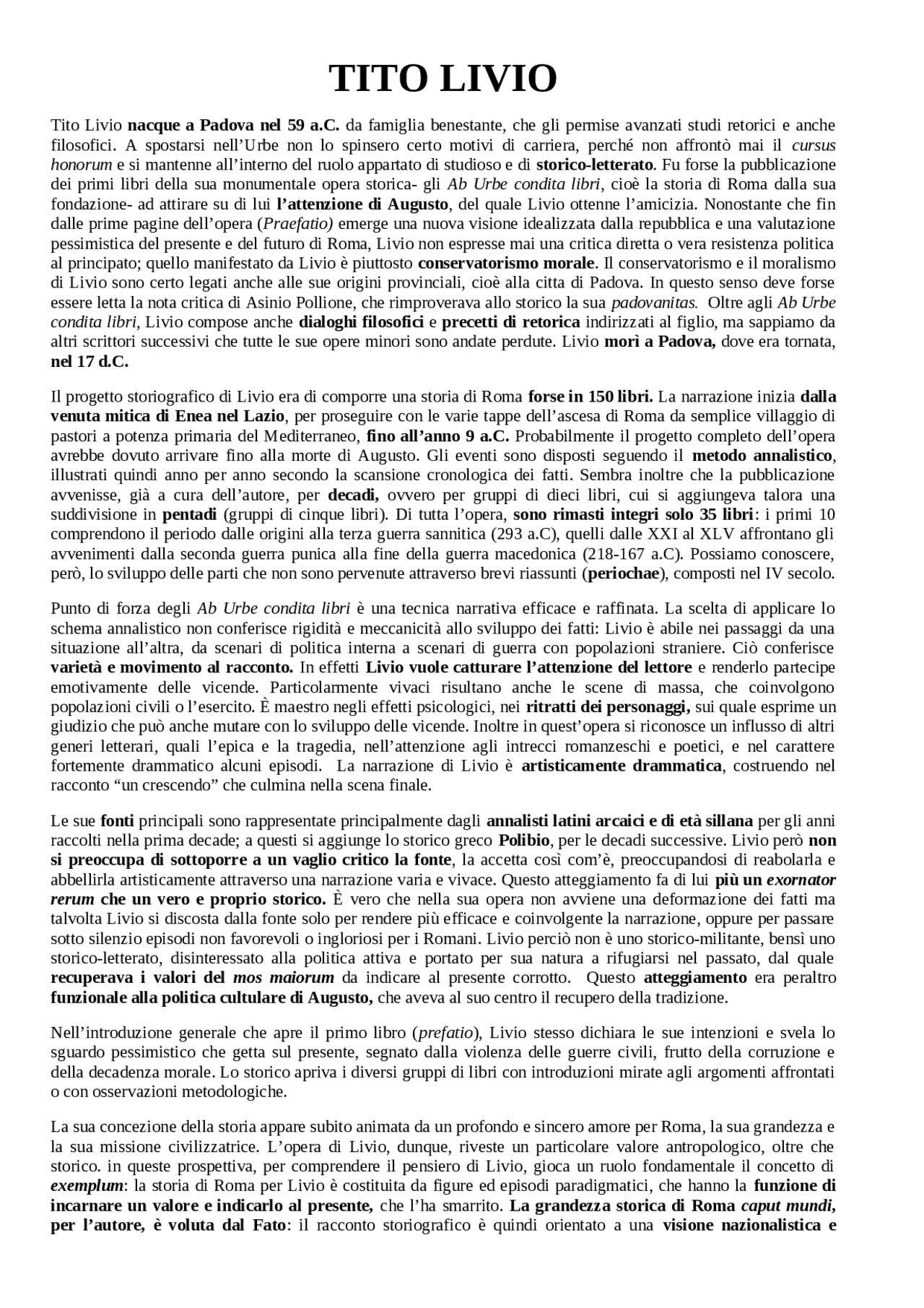 Tito Livio Sintesi Vita E Opere Appunti Di Latino Docsity