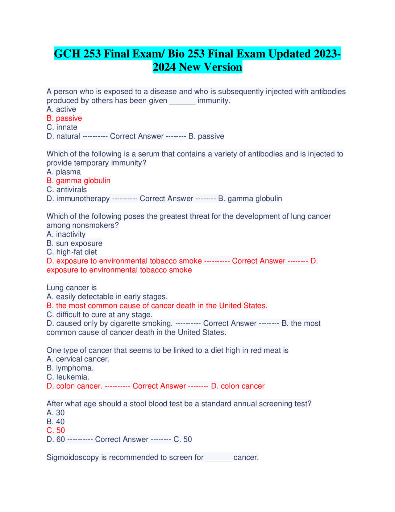 GCH 253 Final Exam/ Bio 253 Final Exam Updated 2023- 2024 New Version ...