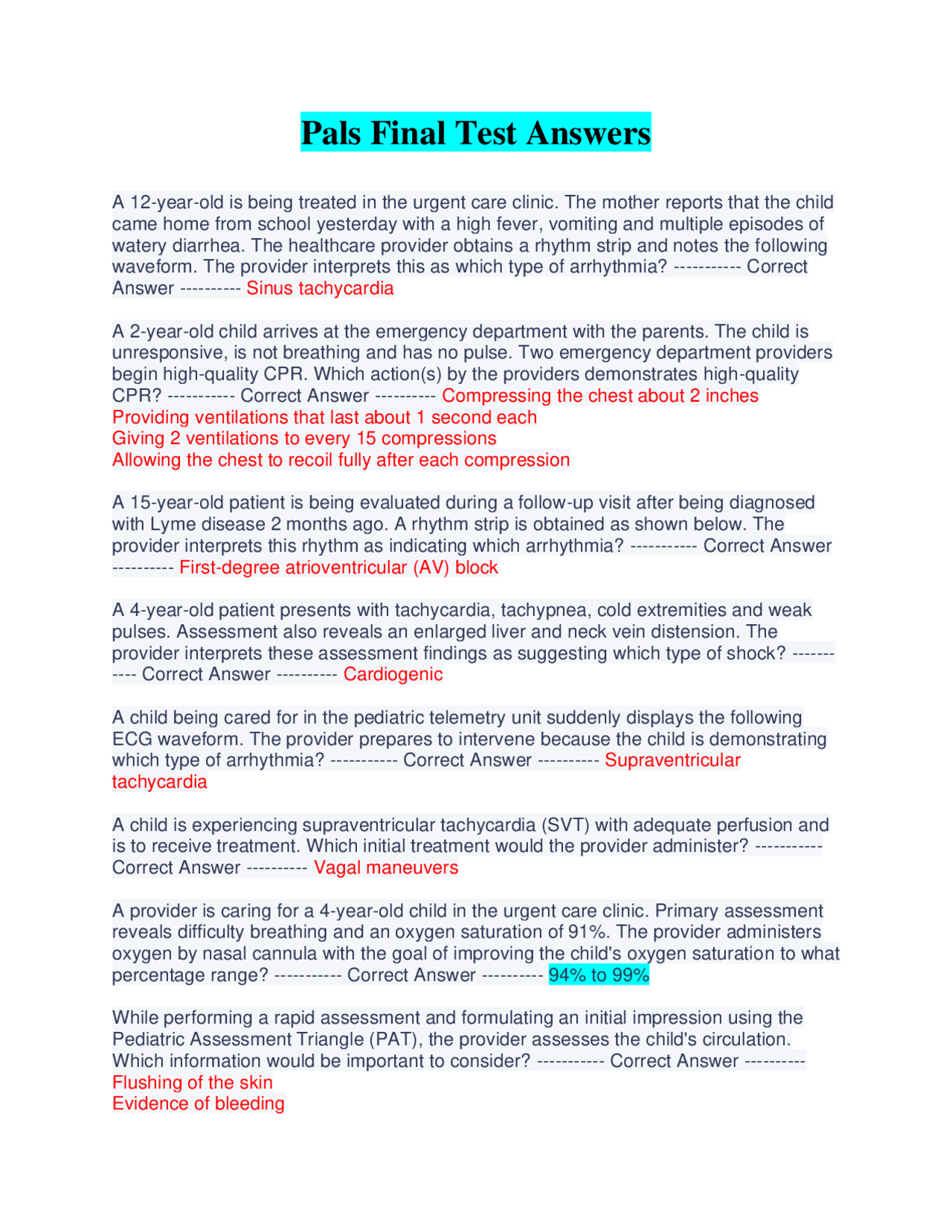 Pals Final Test Answers | Exams Nursing | Docsity