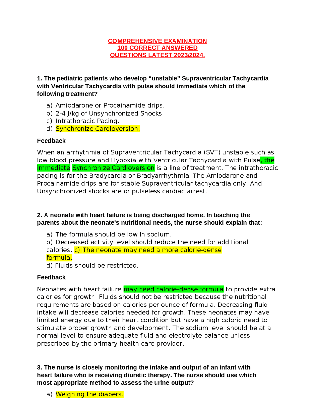 COMPREHENSIVE EXAMINATION 100 CORRECT ANSWERED QUESTIONS LATEST 2023/ ...