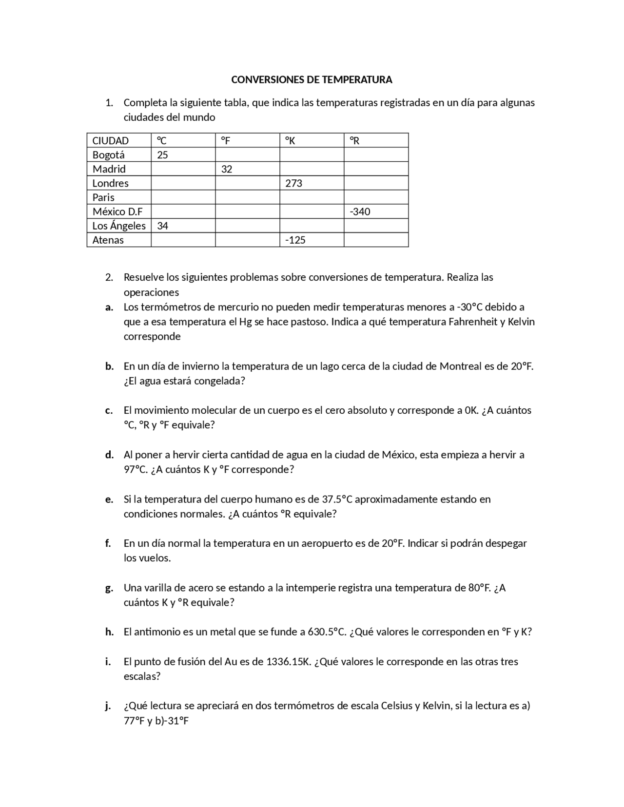 Conversión de temperatura | Apuntes de Química | Docsity