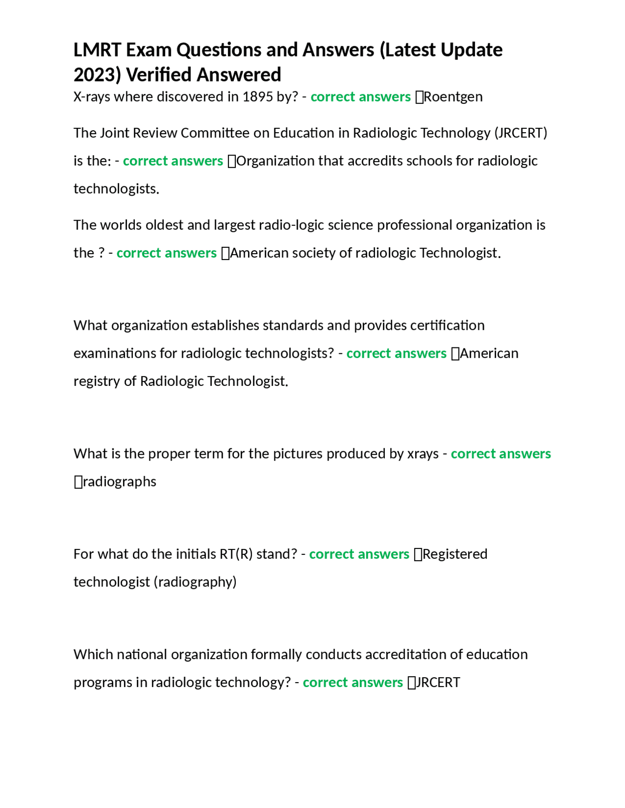 LMRT Exam Questions and Answers (Latest Update 2023) Verified Answered ...