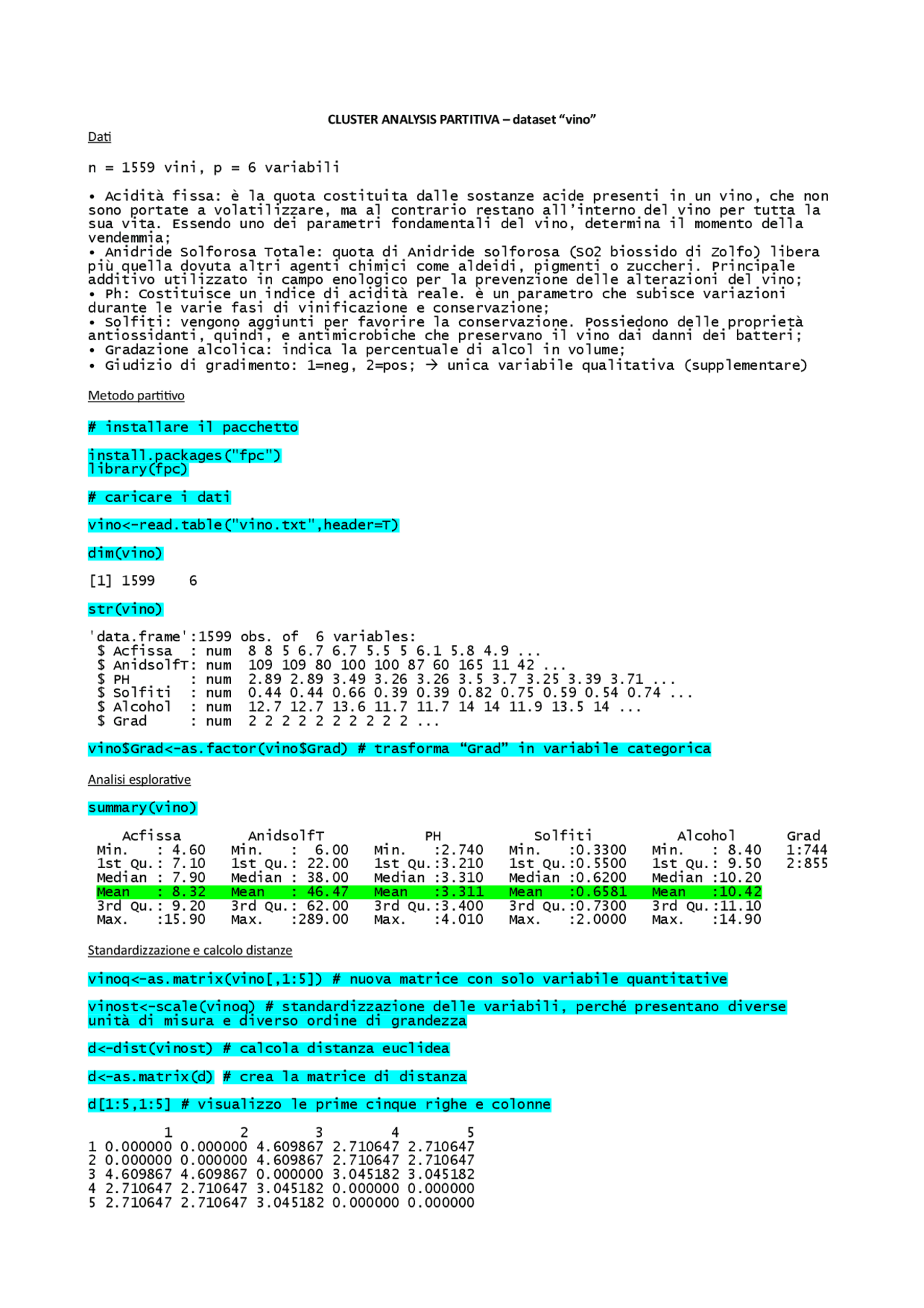 METODI STATISTICI PER IL DATAMINING (Mignani Stefania) - Lab CLUSTER PARTITIVA su R | Appunti di ...