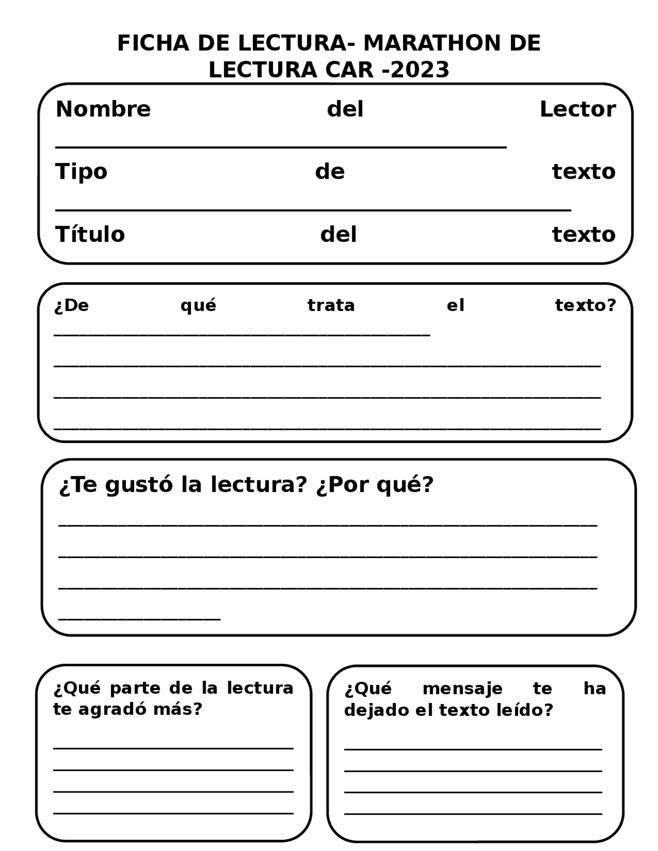 Ficha para evaluar lectura | Ejercicios de Lengua y Literatura | Docsity