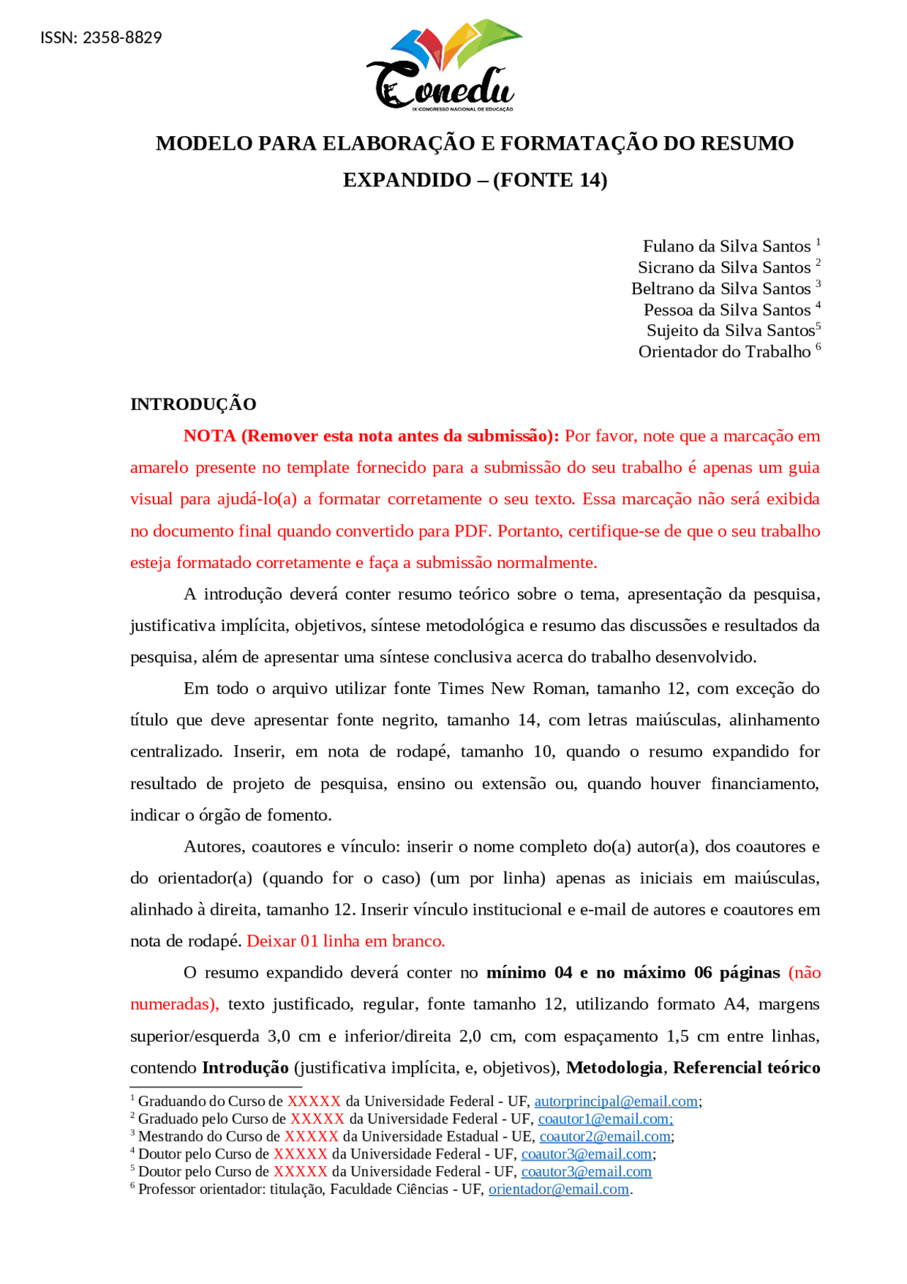 Modelo de Resumo de Trabalho | Esquemas Matemática | Docsity