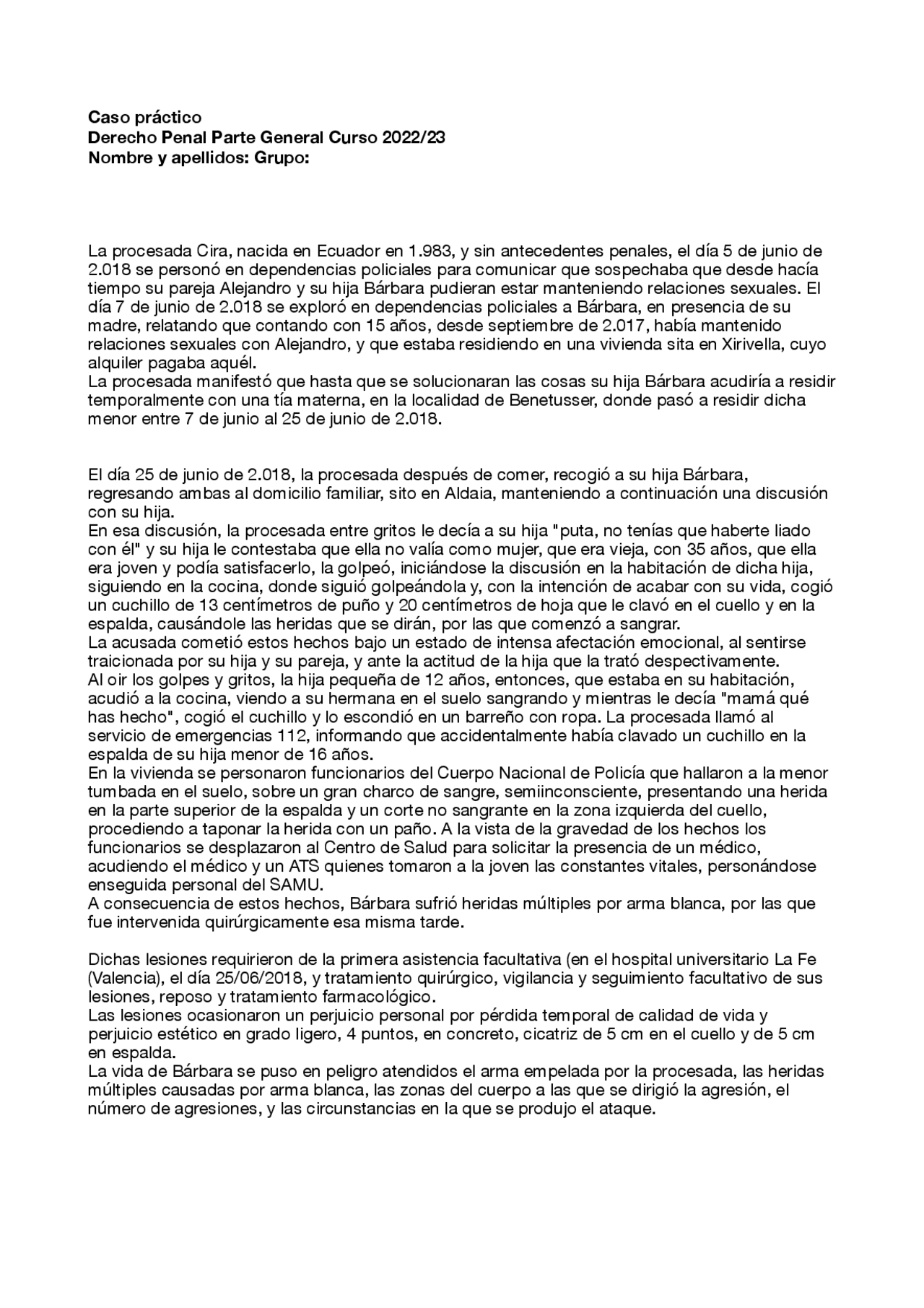 Caso Práctico Resuelto Derecho Penal 1 Ejercicios De Derecho Penal