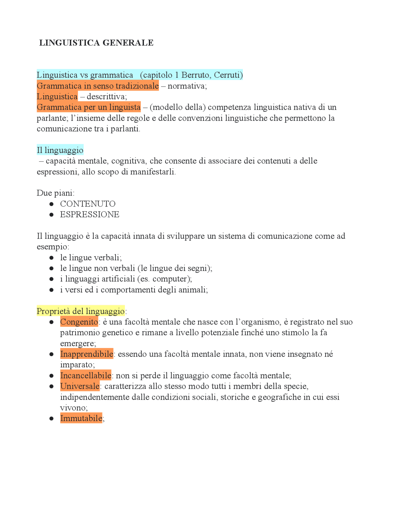Linguistica Generale Appunti Di Linguistica Generale Docsity