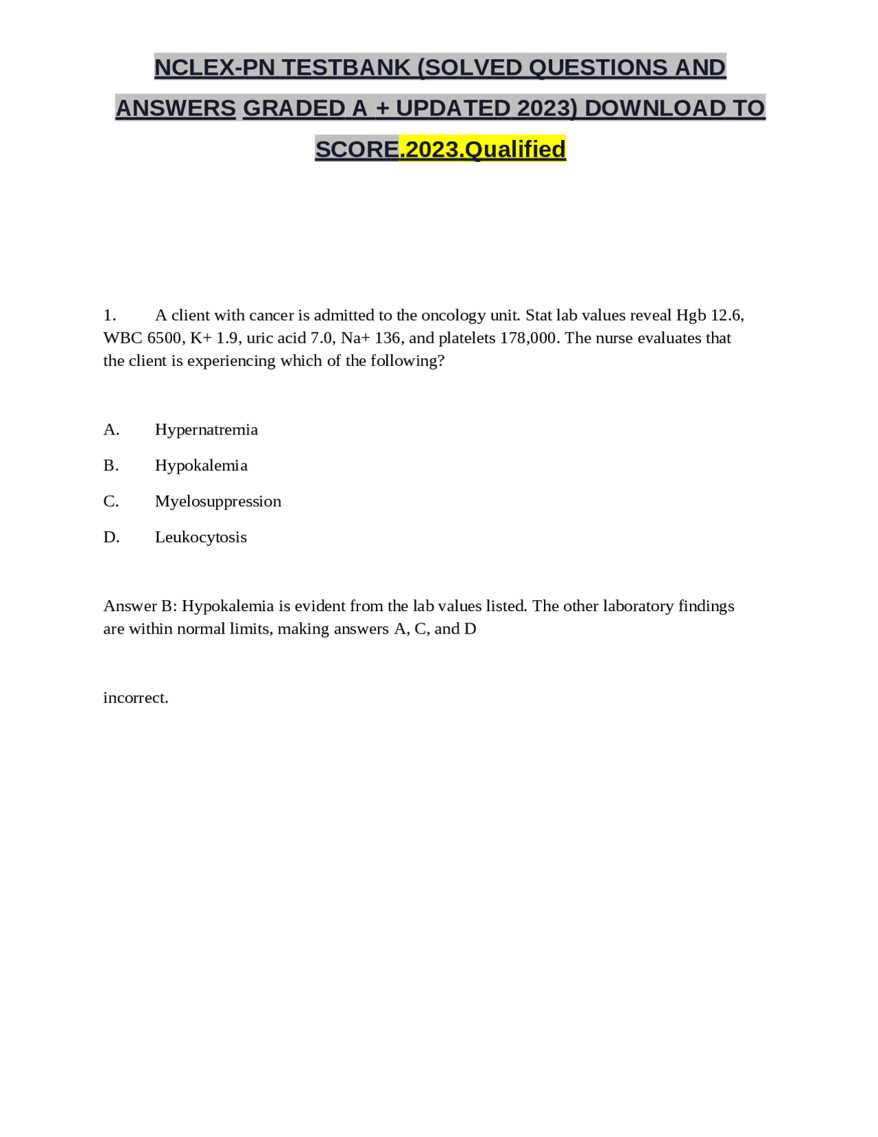 NCLEX-PN TESTBANK (SOLVED QUESTIONS AND ANSWERS GRADED A + UPDATED 2023 ...